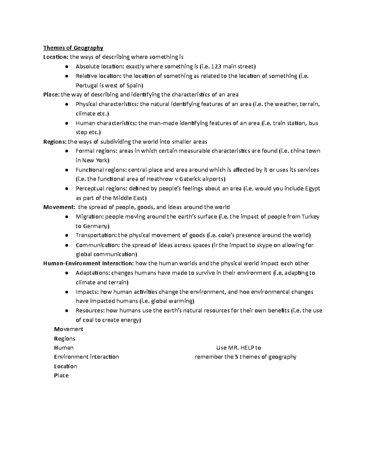 Themes of Geography Notes - Themes of Geography Location: the ways of ...