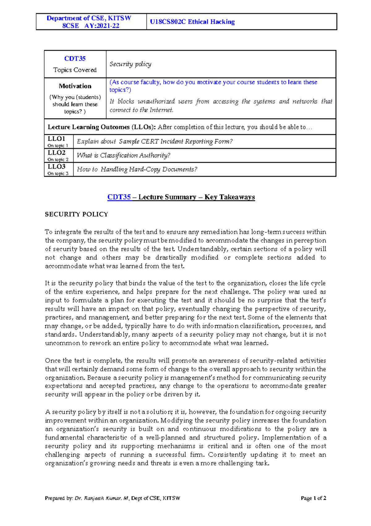 Ethical Hacking-1 - NOTES - Department of CSE, KITSW 8CSE AY:2021 ...