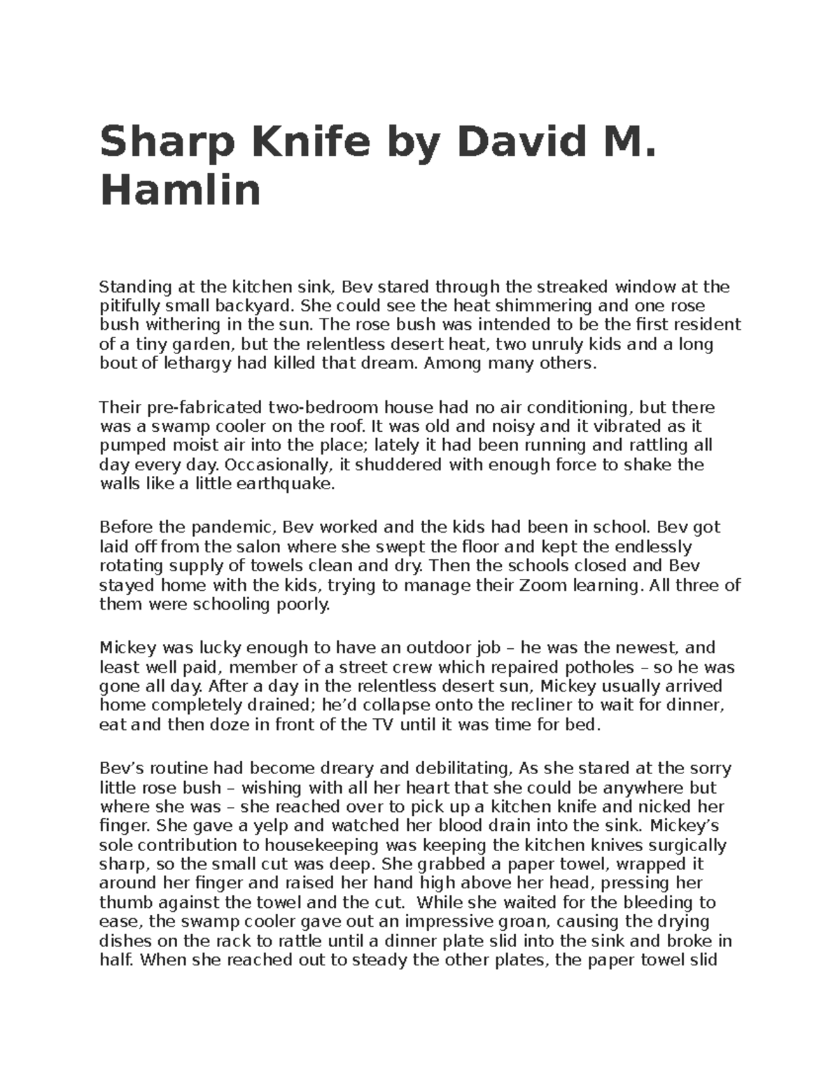 Sharp Knife by David M - flash fiction story - Sharp Knife by David M ...