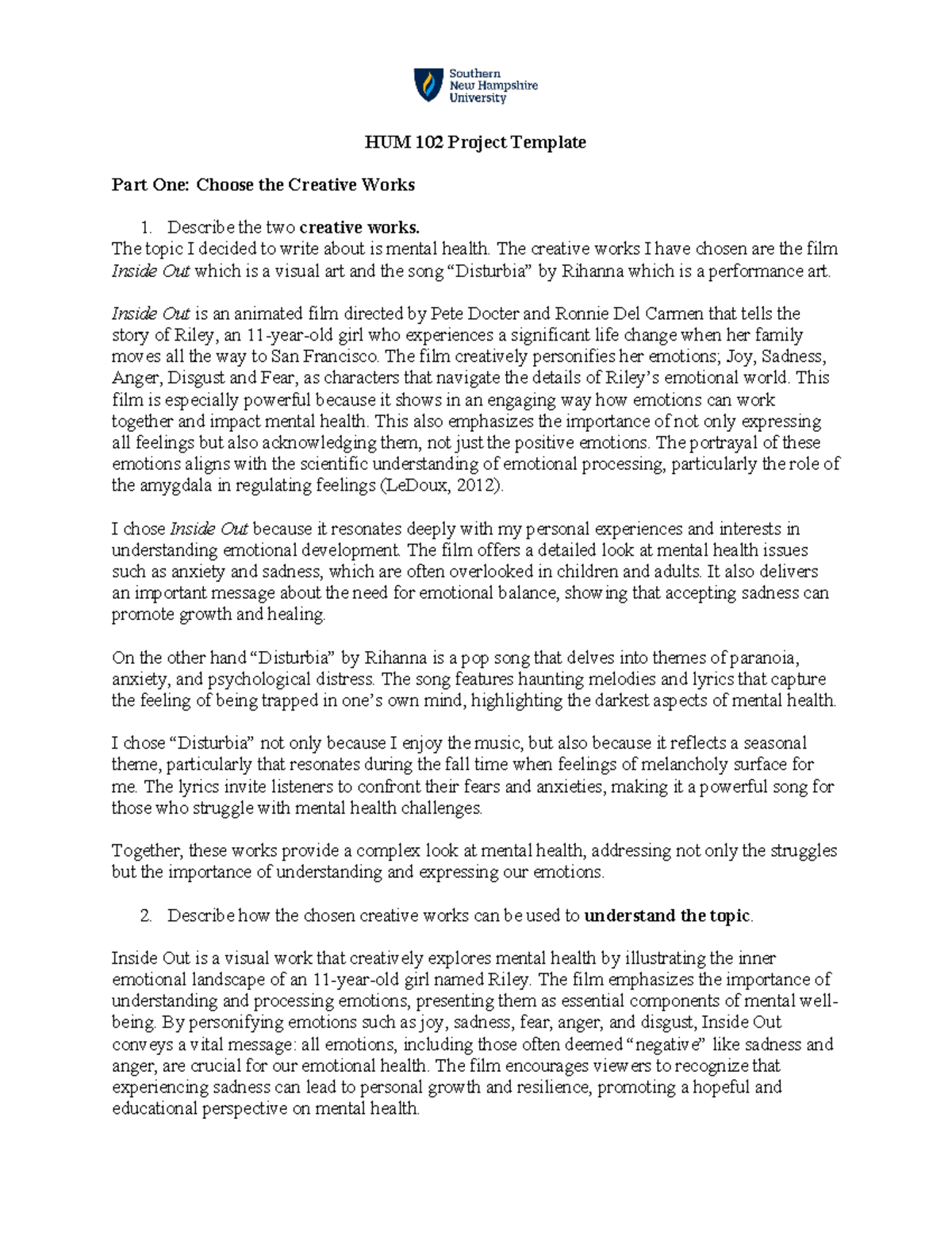 HUM 102 Final Project - PERFECT SCORE - HUM 102 Project Template Part ...
