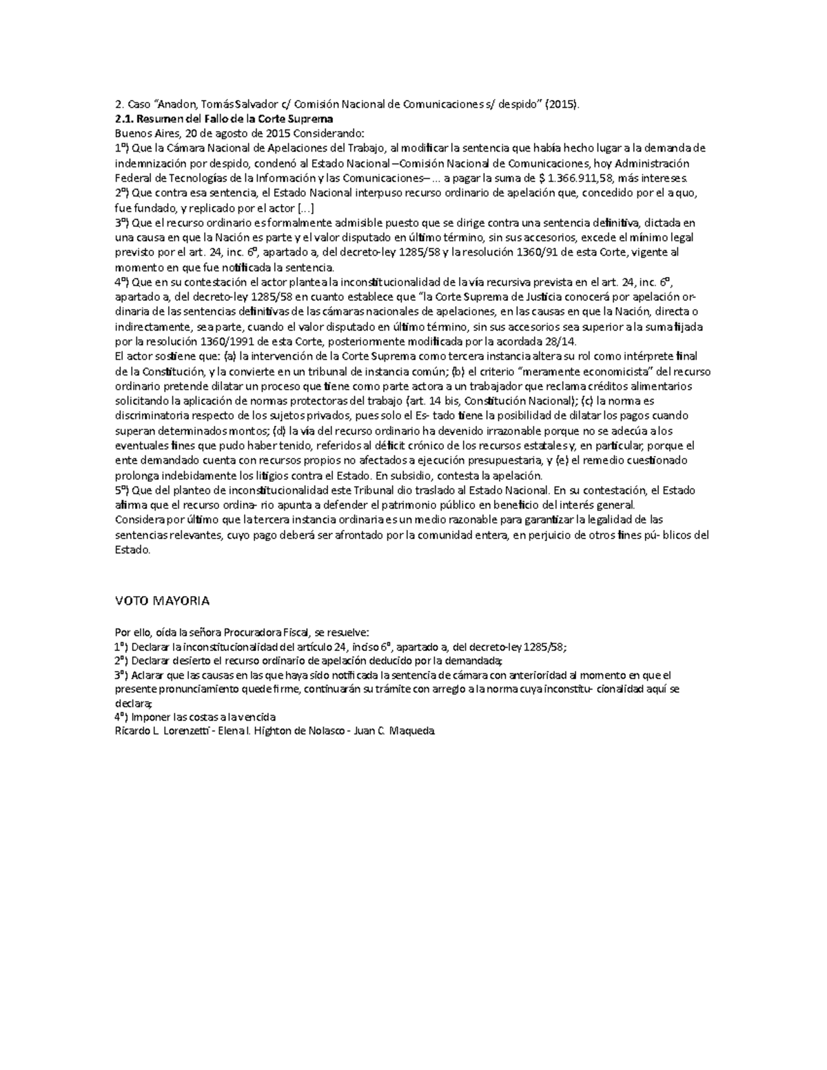 Anadon Considerando Y Votos - Caso “Anadon, Tomás Salvador c/ Comisión ...