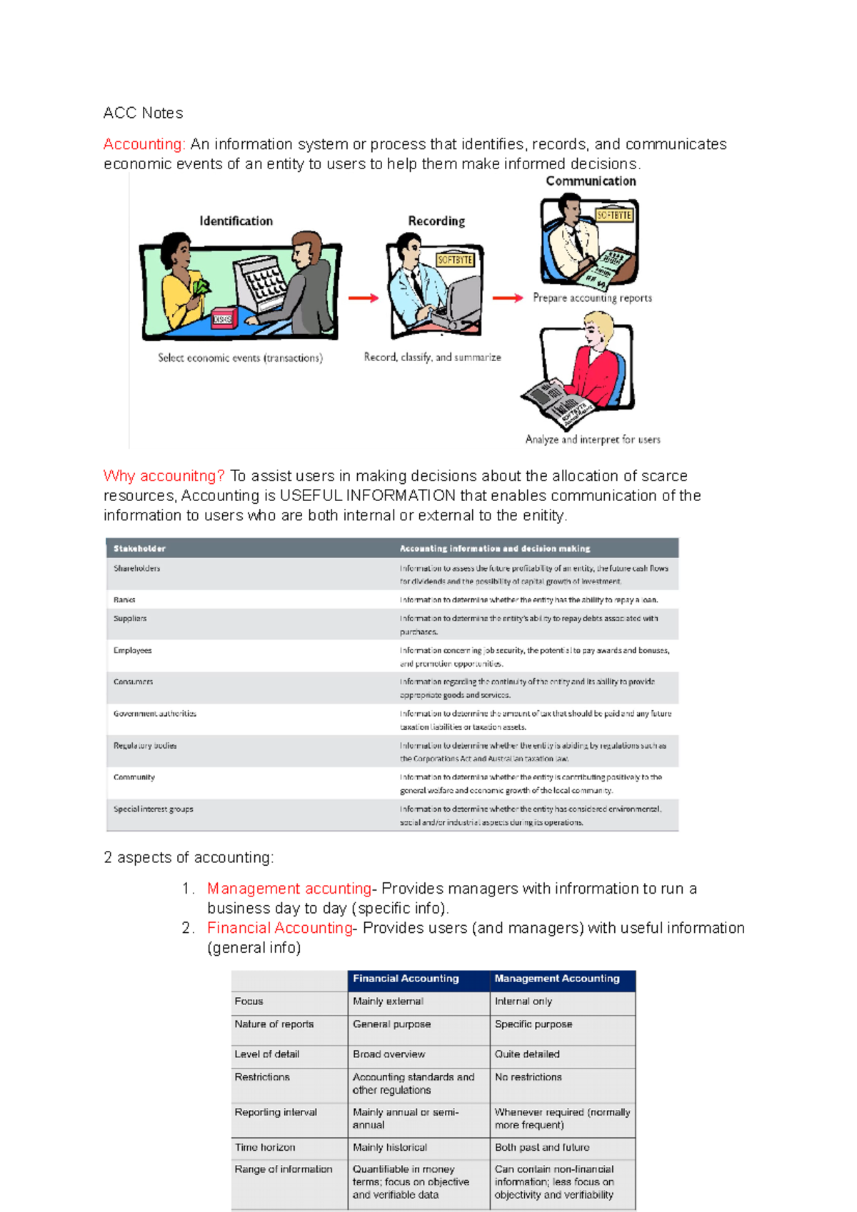 ACC Notes - ACC Notes Accounting: An information system or process that ...
