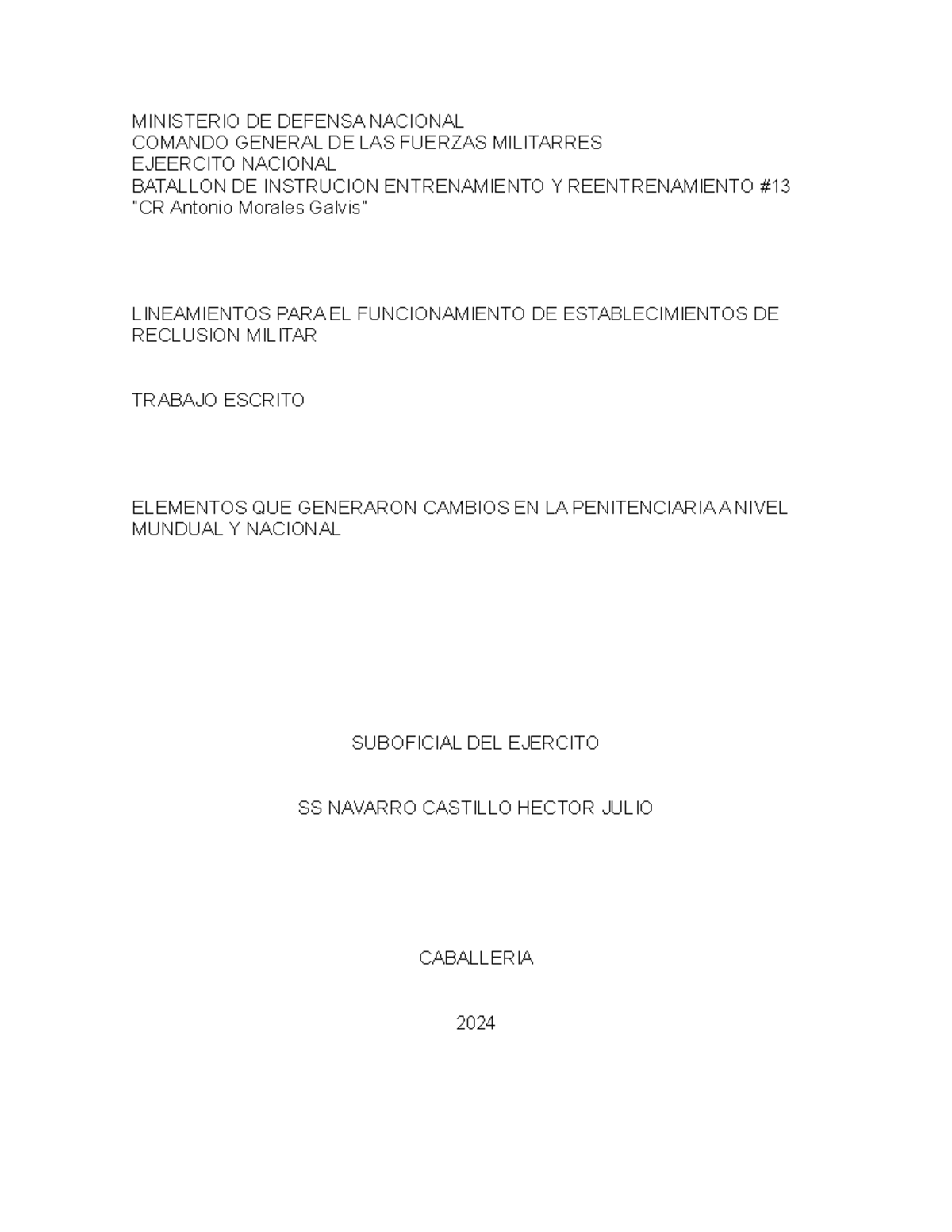 Reclusion Militar SS Navarro - MINISTERIO DE DEFENSA NACIONAL COMANDO ...