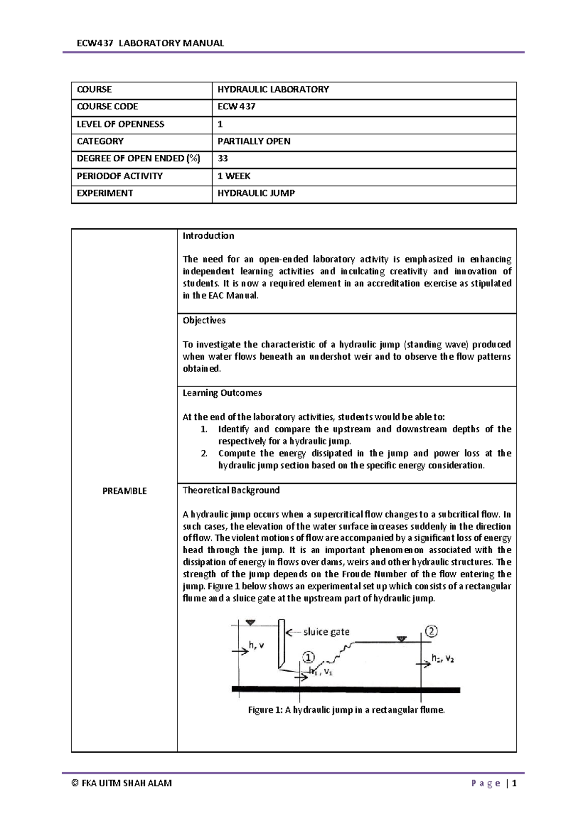 Document - ECW437 LABORATORY MANUAL © FKA UITM SHAH ALAM P a g e | 1 ...