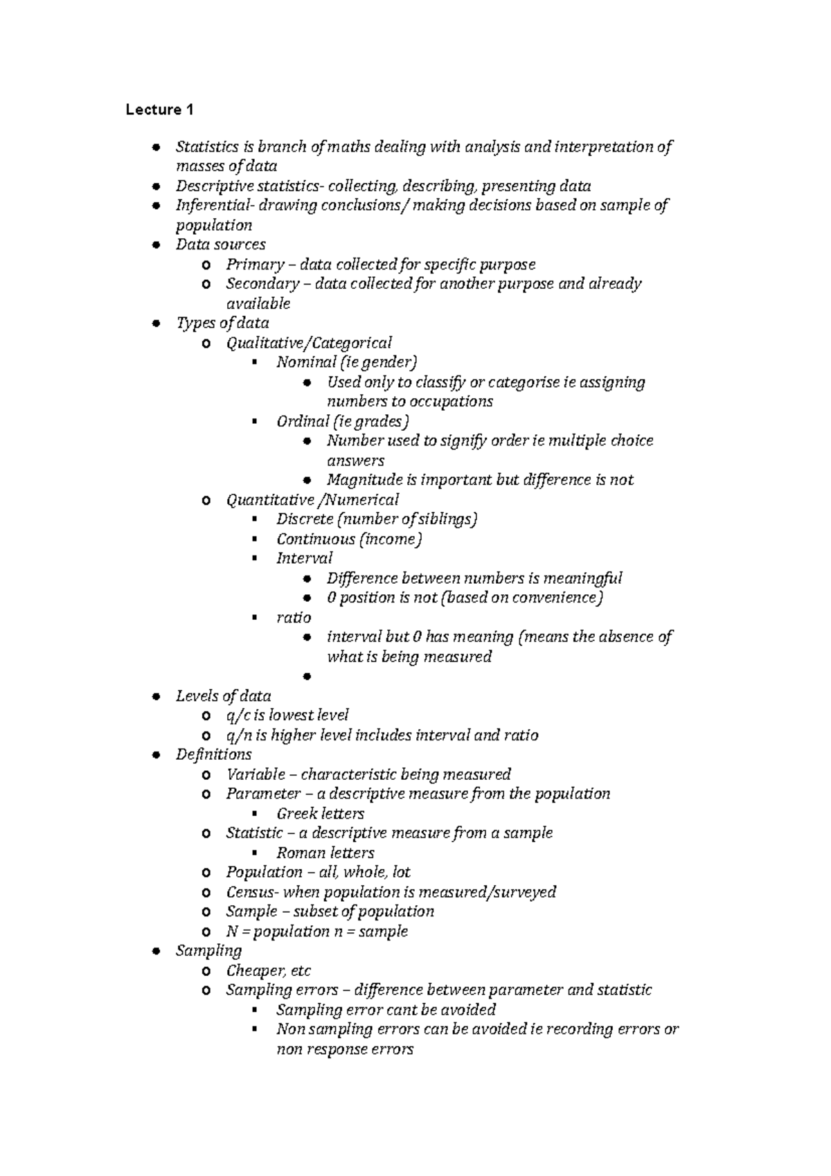 Lecture notes Quantitatieve Economic & Business Analysis A, lecture 1 3 ...