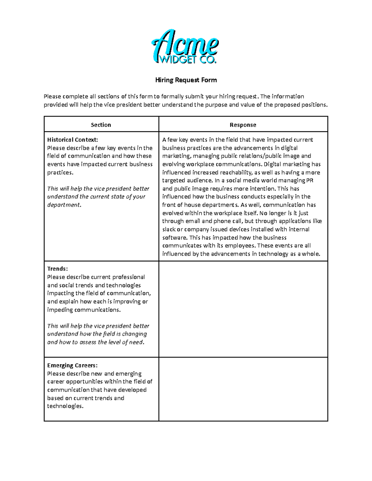 COM 127 Hiring Request Form - Hiring Request Form Please complete all ...
