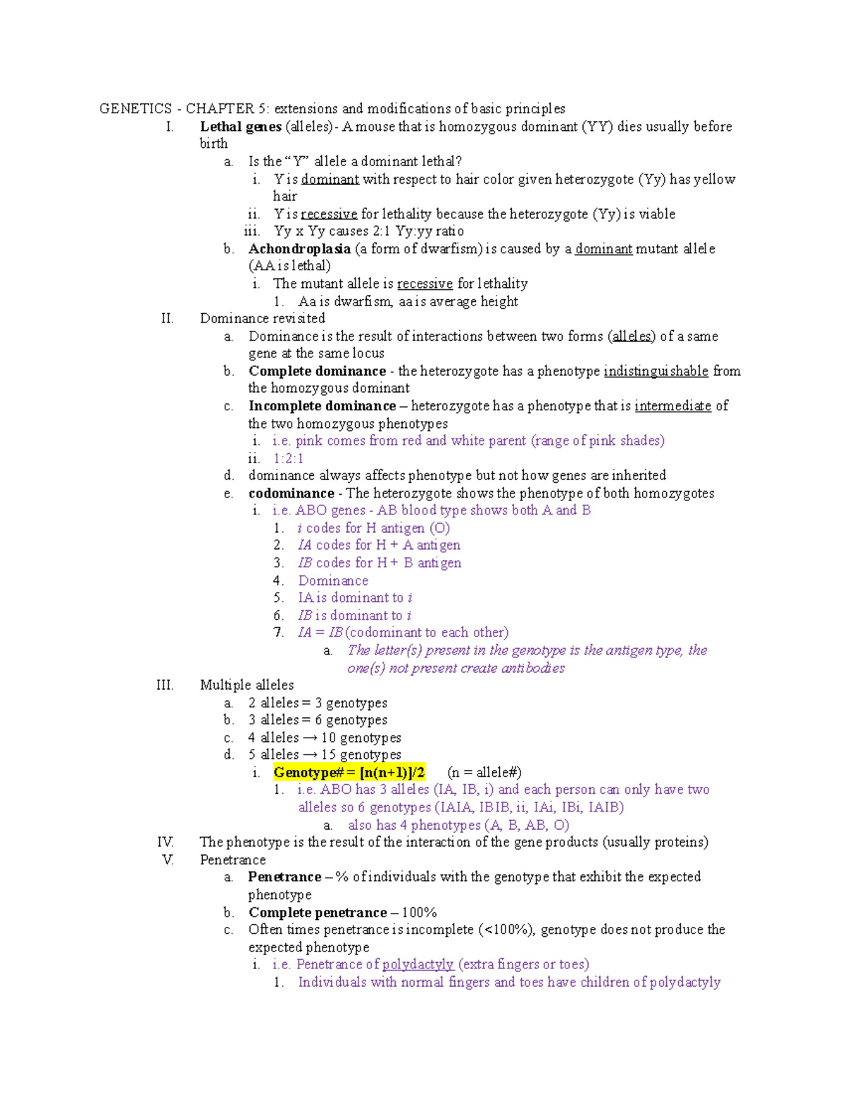 2021 Genetics lecture notes week5 - GENETICS - CHAPTER 5: extensions ...