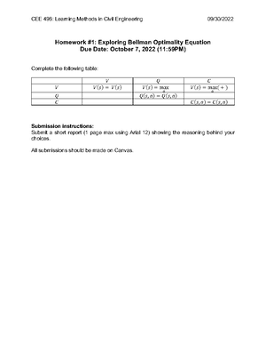 Homework 2 - Solution - Homework #2: Exploring the Bellman Optimality ...