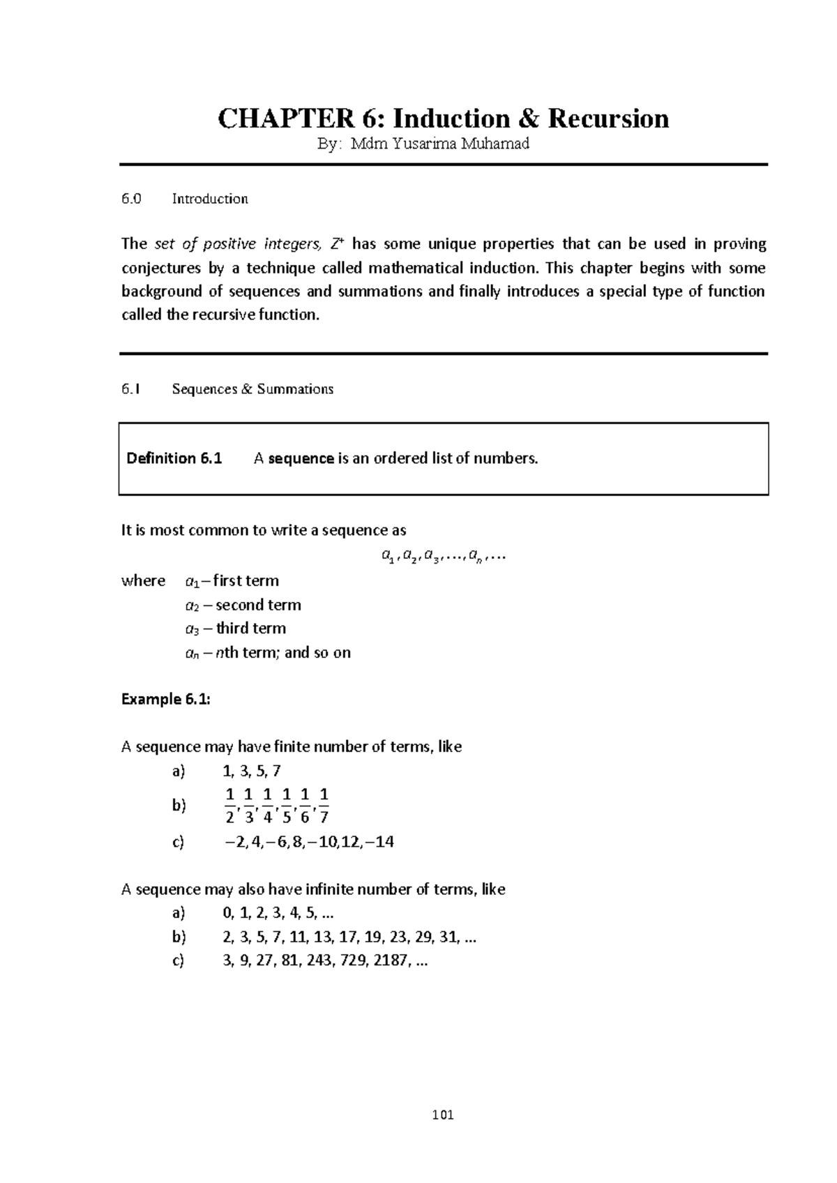 Chapter 4 - Recursion n Induction - MAT415 - Copy - CHAPTER 6 : Induction & Recursion 6 - Studocu