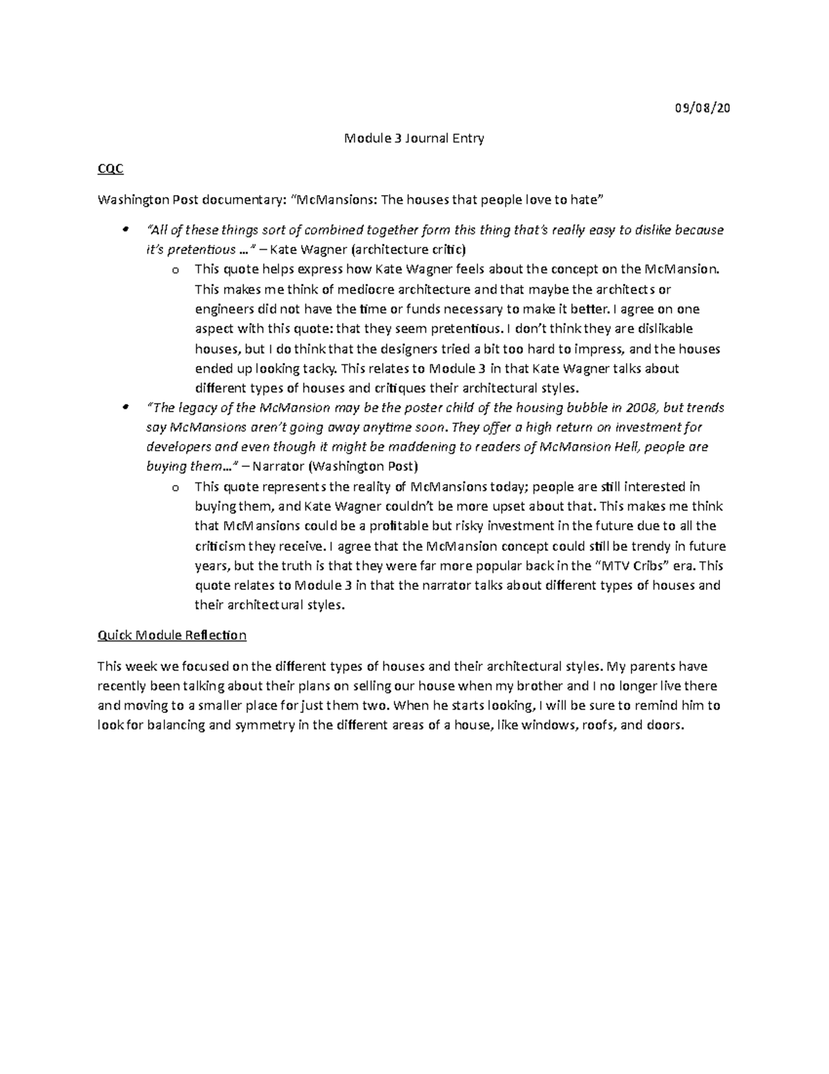 Module 3 Journal Entry copy - 09/08/ Module 3 Journal Entry CQC ...