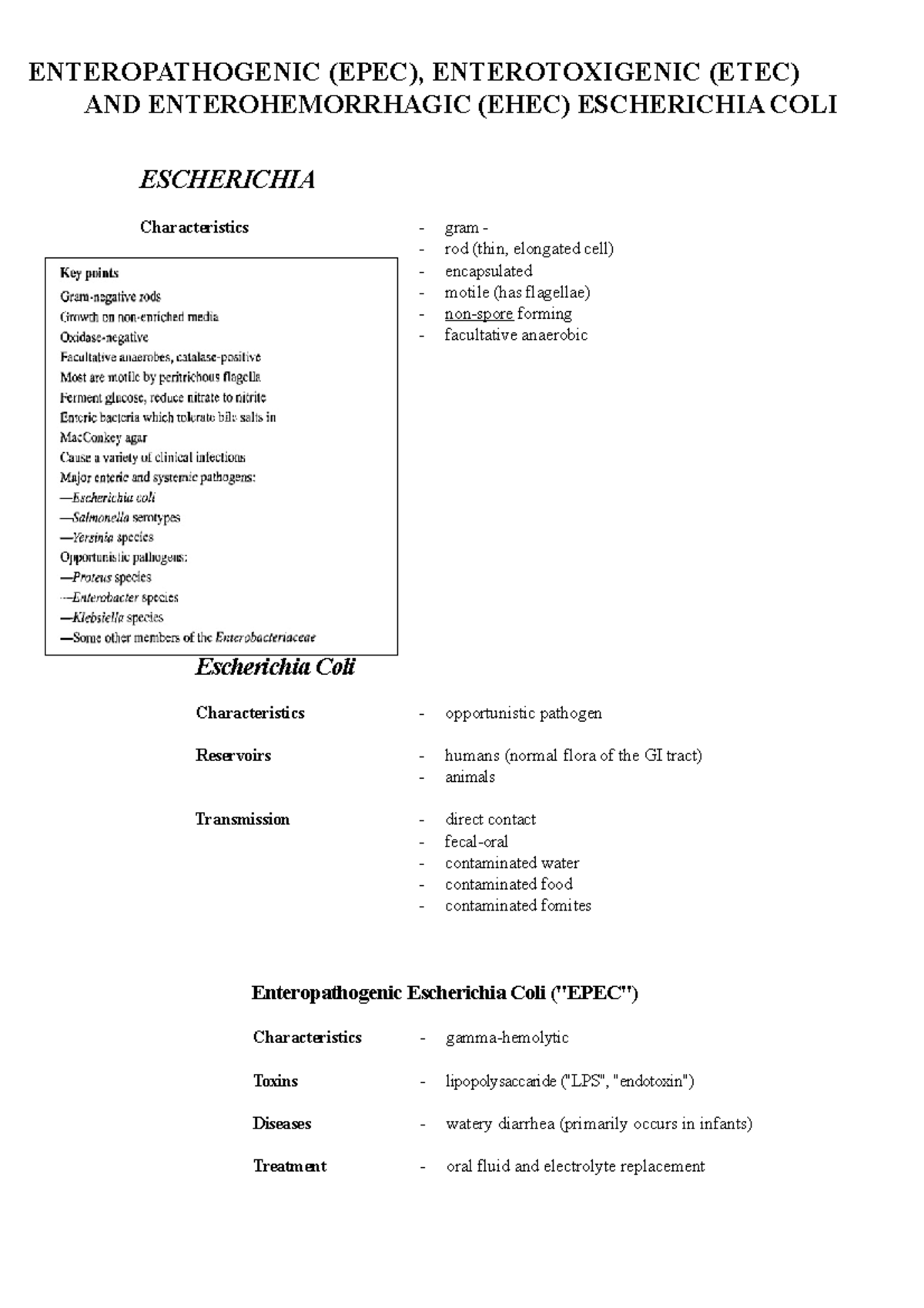 Escherichia - general - ENTEROPATHOGENIC (EPEC), ENTEROTOXIGENIC (ETEC ...