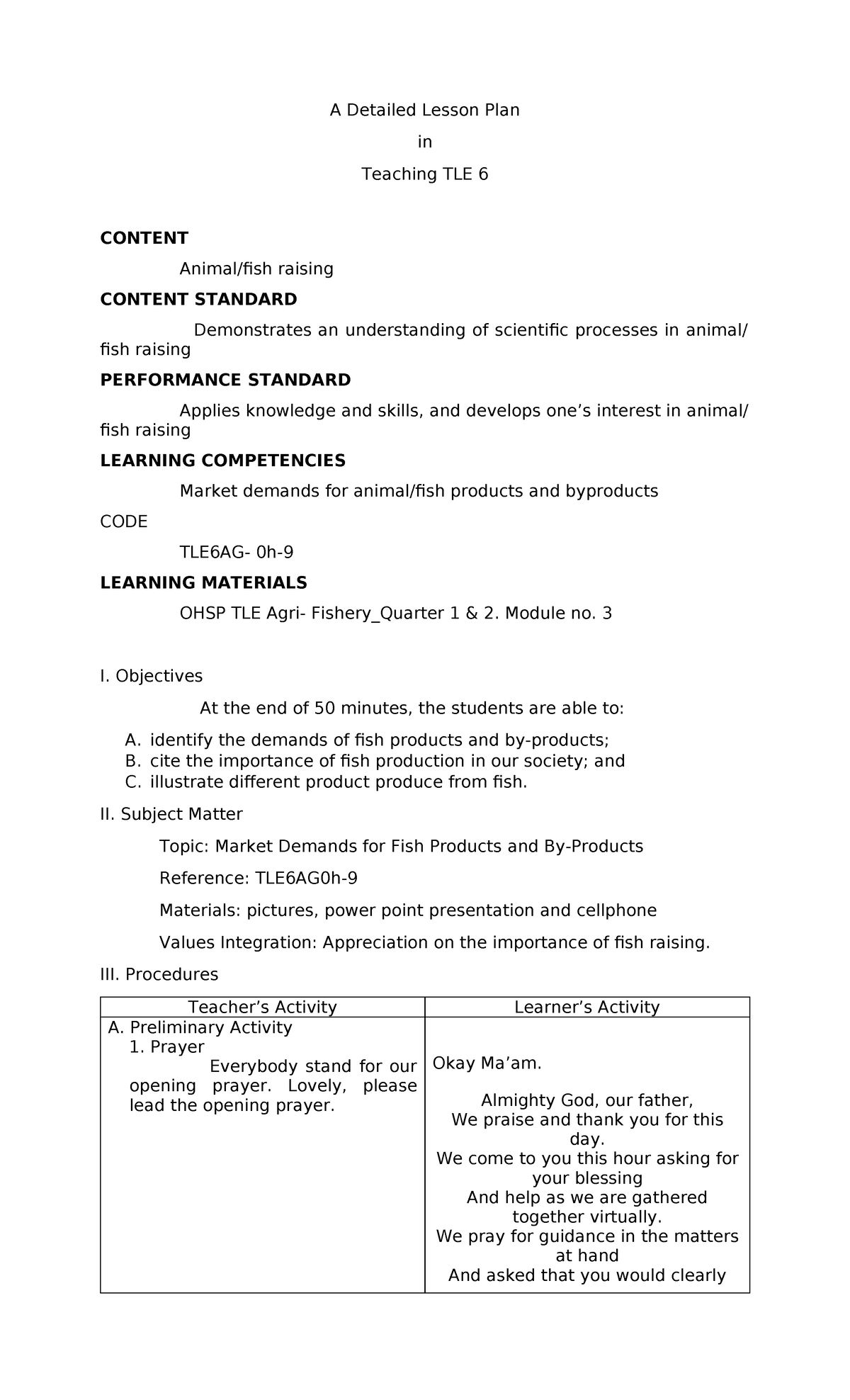 A Detailed Lesson Plan in Teaching TLE 6 copy - A Detailed Lesson Plan ...