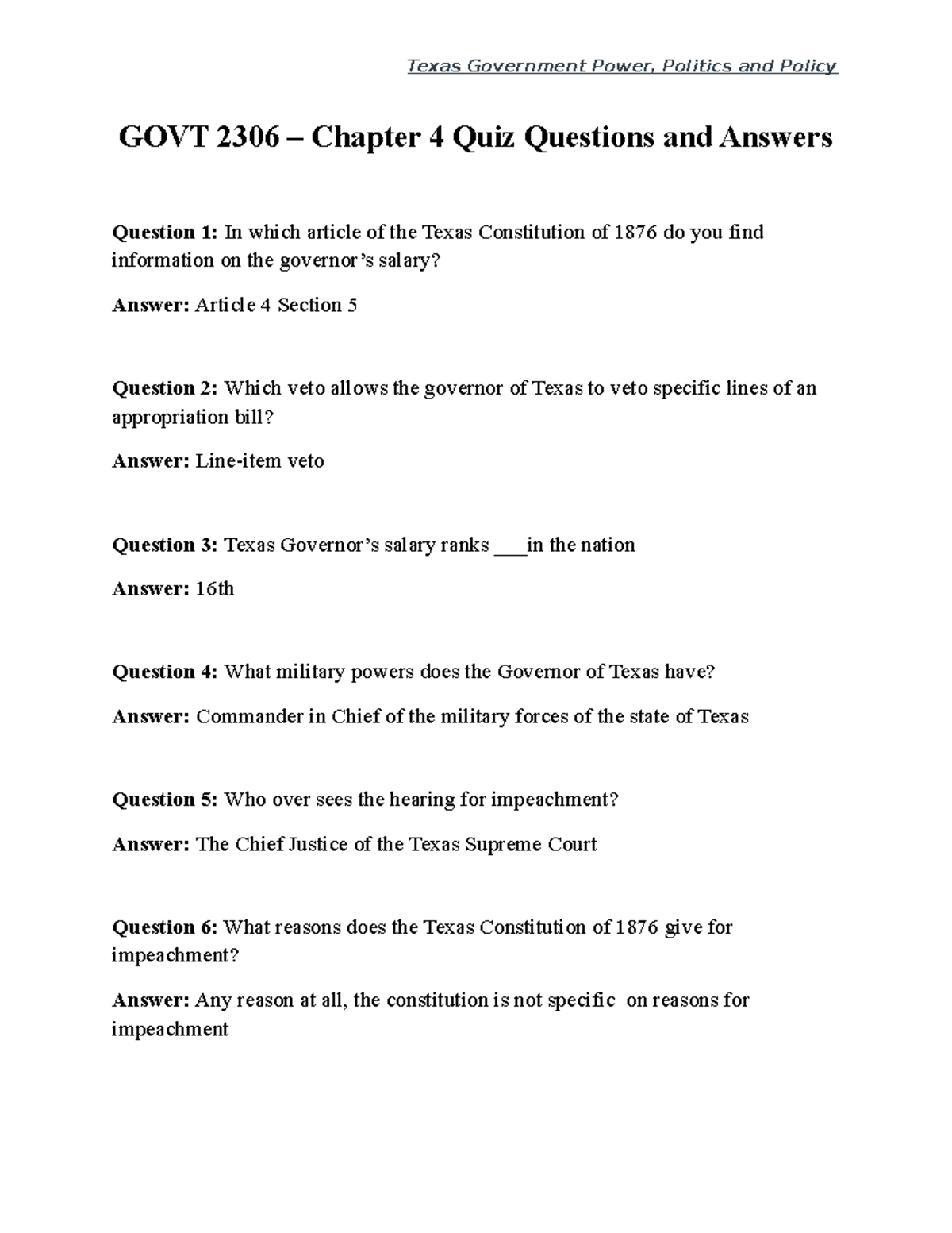 GOVT-2306 Chapter 4 Quiz Questions and Answers - GOVT 2306 – Chapter 4 ...