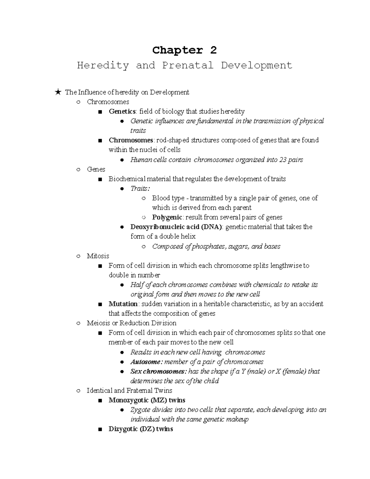 Chapter 2 - Chapter 2 Heredity and Prenatal Development ★ The Influence ...