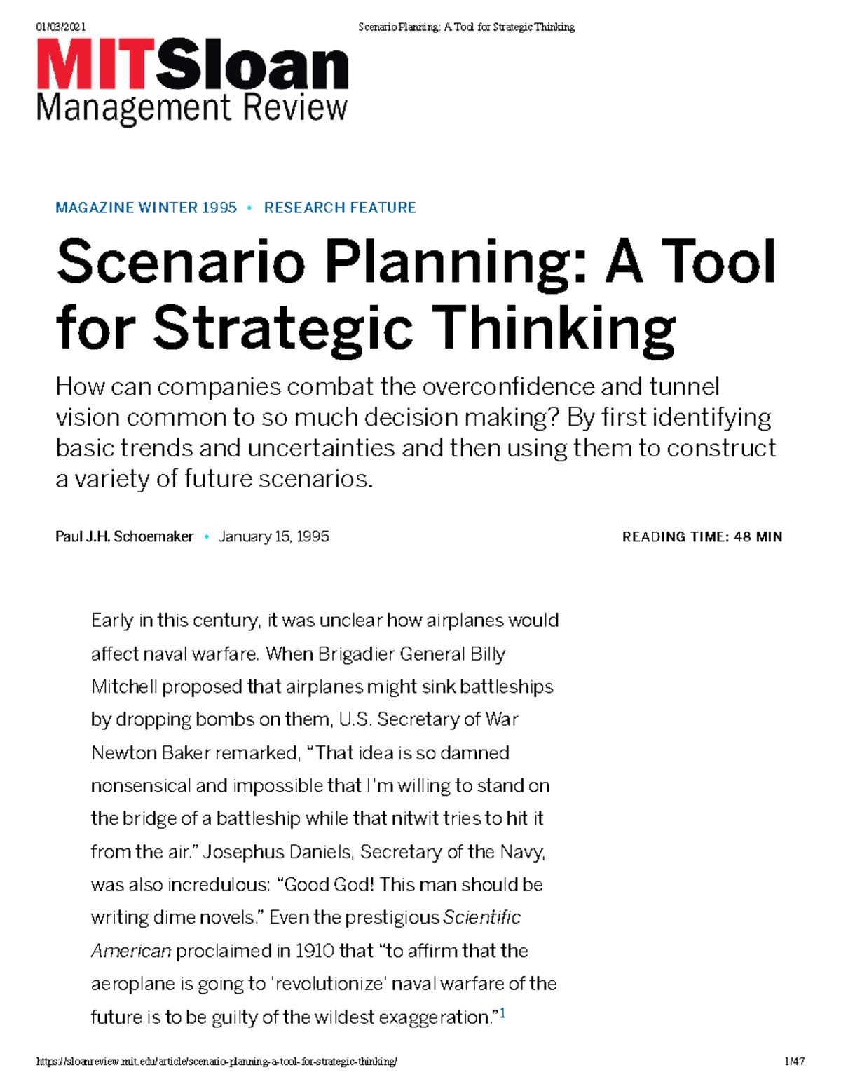 Scenario Planning A Tool for Strategic Thinking - MAGAZINE WINTER 1995 ...