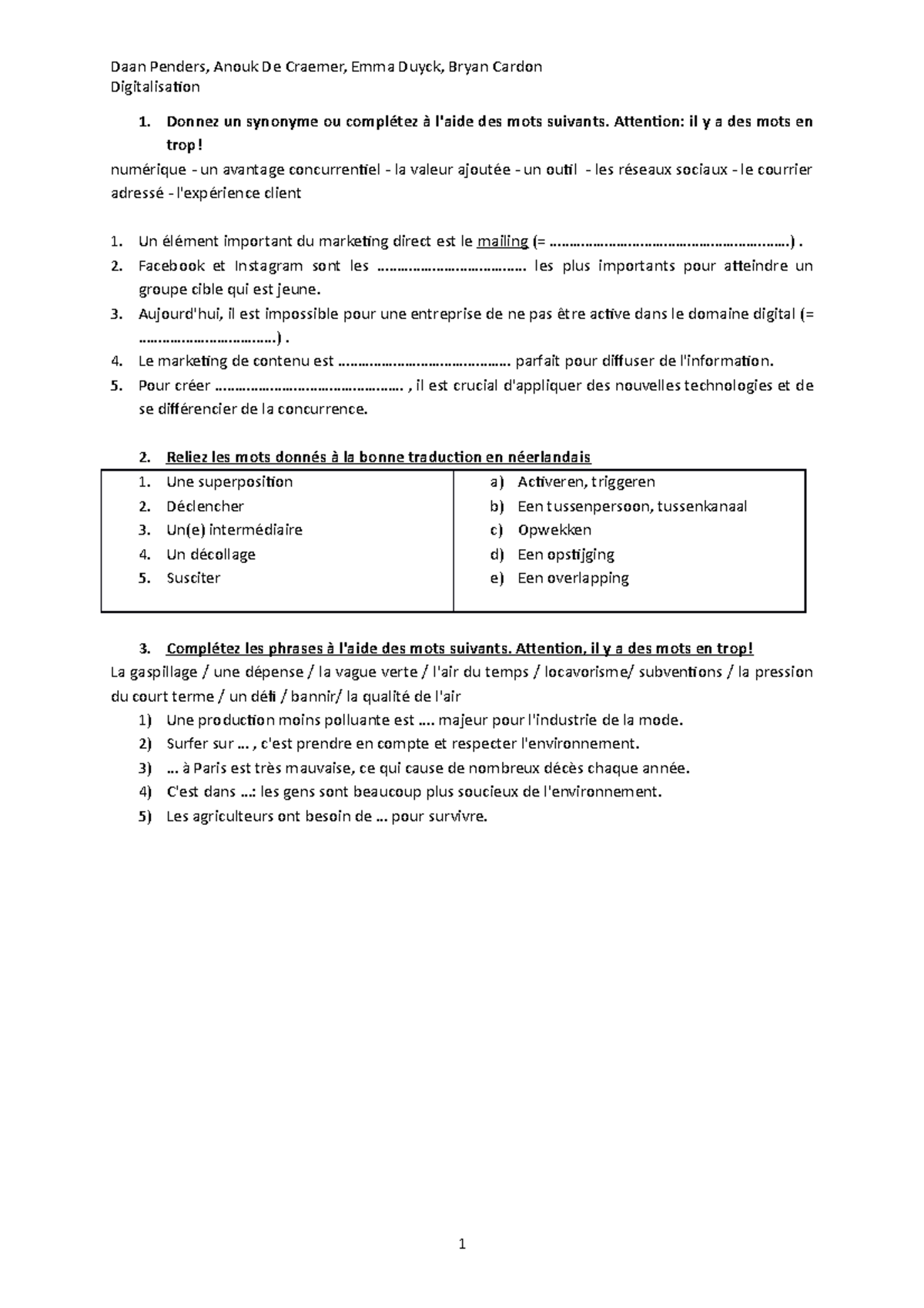 Ex+voc+3MAR1 étudiants - Daan Penders, Anouk De Craemer, Emma Duyck ...