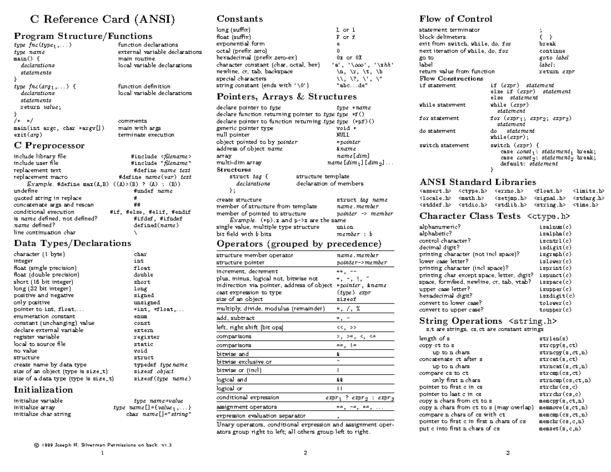 C-Reference Card - . . ) type name main() declarations statements type ...