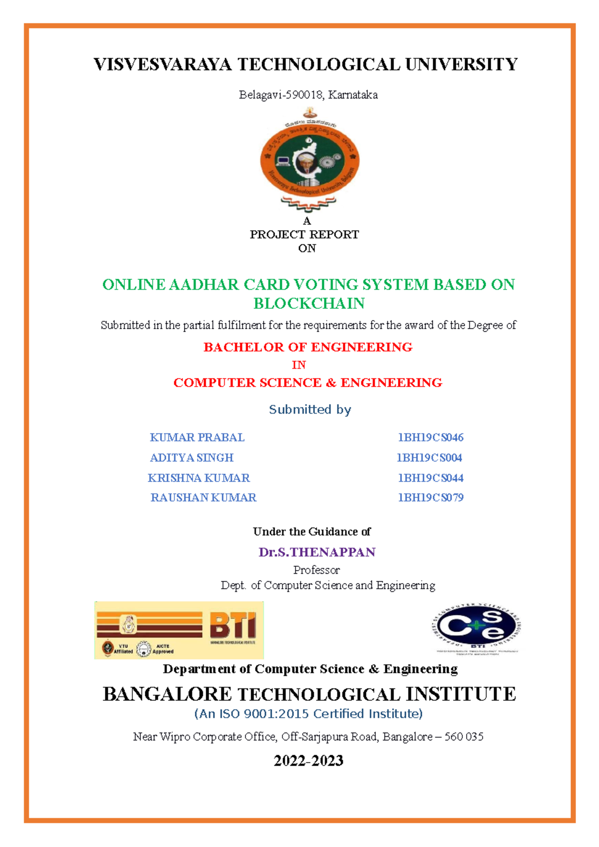 Project Report 1 - VISVESVARAYA TECHNOLOGICAL UNIVERSITY Belagavi ...