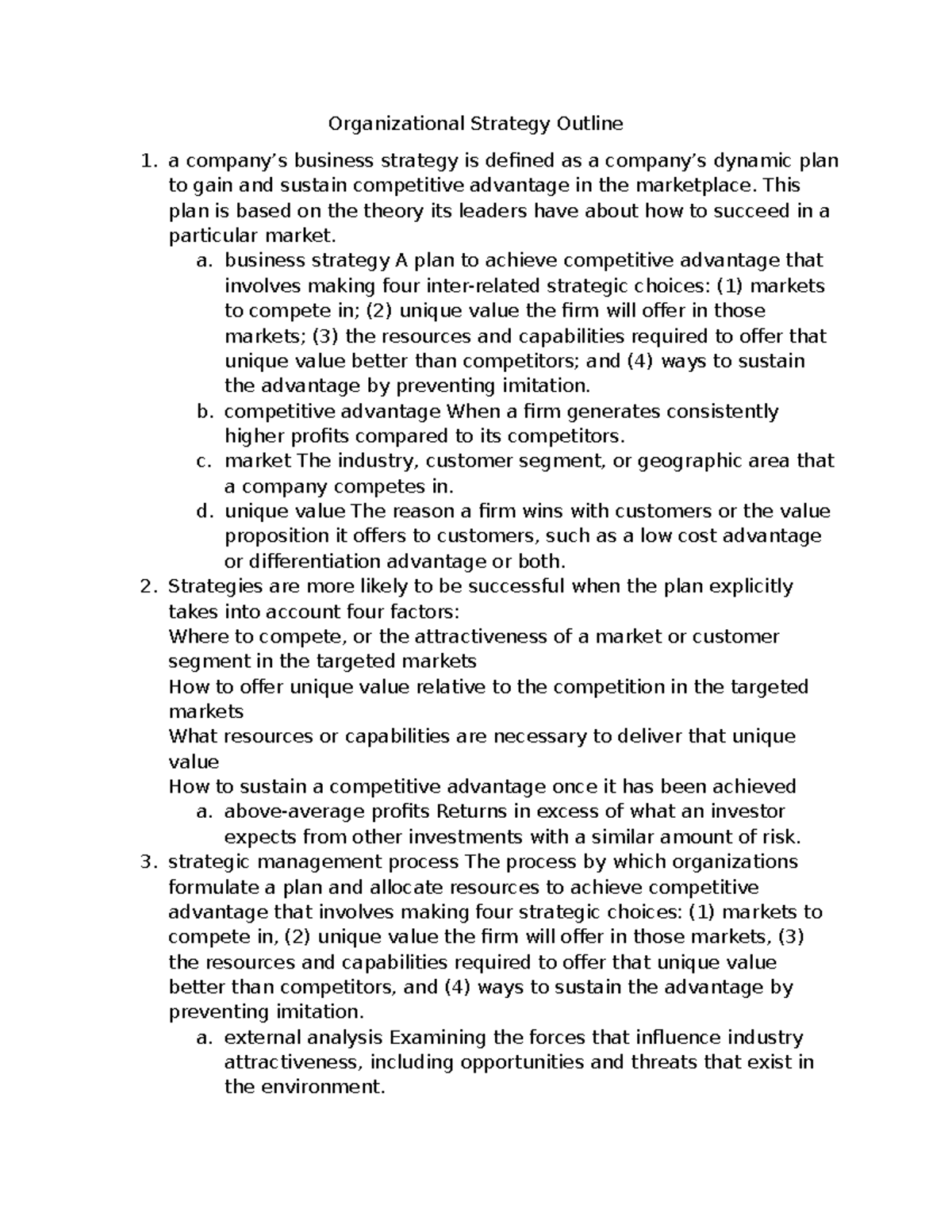 Organizational Strategy Outline - This plan is based on the theory its ...