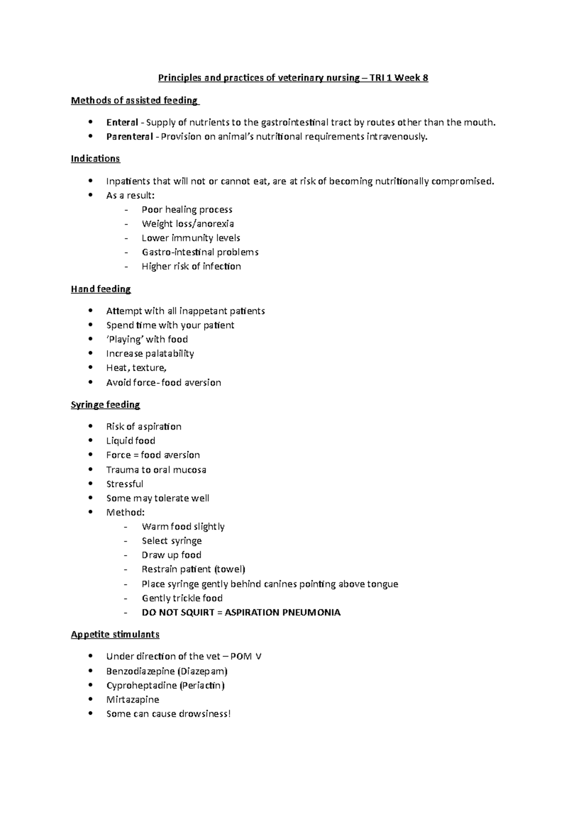 Methods of Assisted Feeding in Veterinary Nursing - Studocu