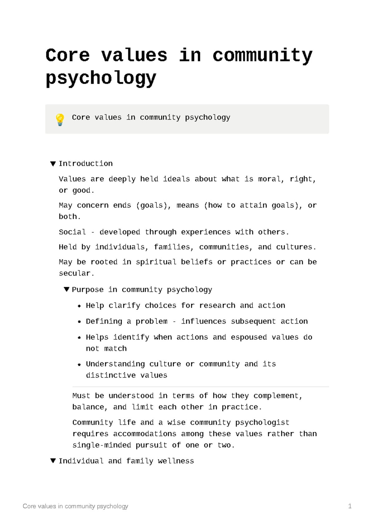 Core values in community psychology - May concern ends (goals), means ...