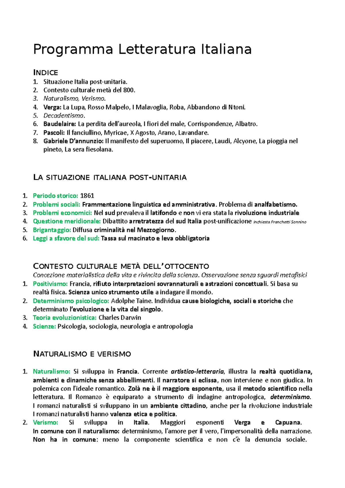 Italiano, primo quadrimestre - Programma Letteratura Italiana INDICE ...