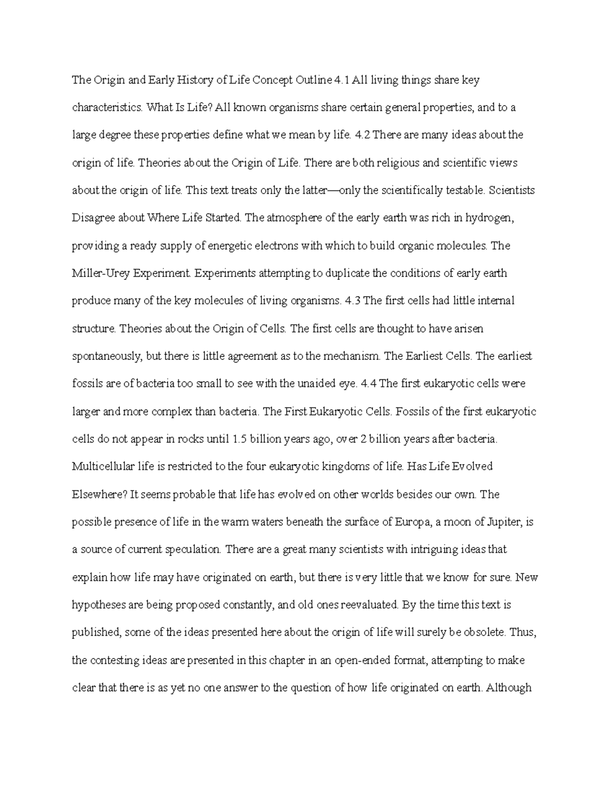 Biology 4 Lec Notes 2023 The Origin And Early History Of Life