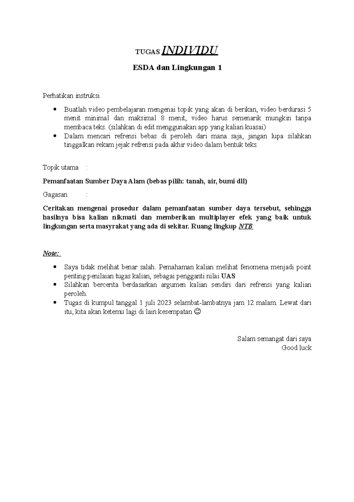 Tugas ESDA Lingkungan 1 - TUGAS INDIVIDU ESDA dan Lingkungan 1 ...