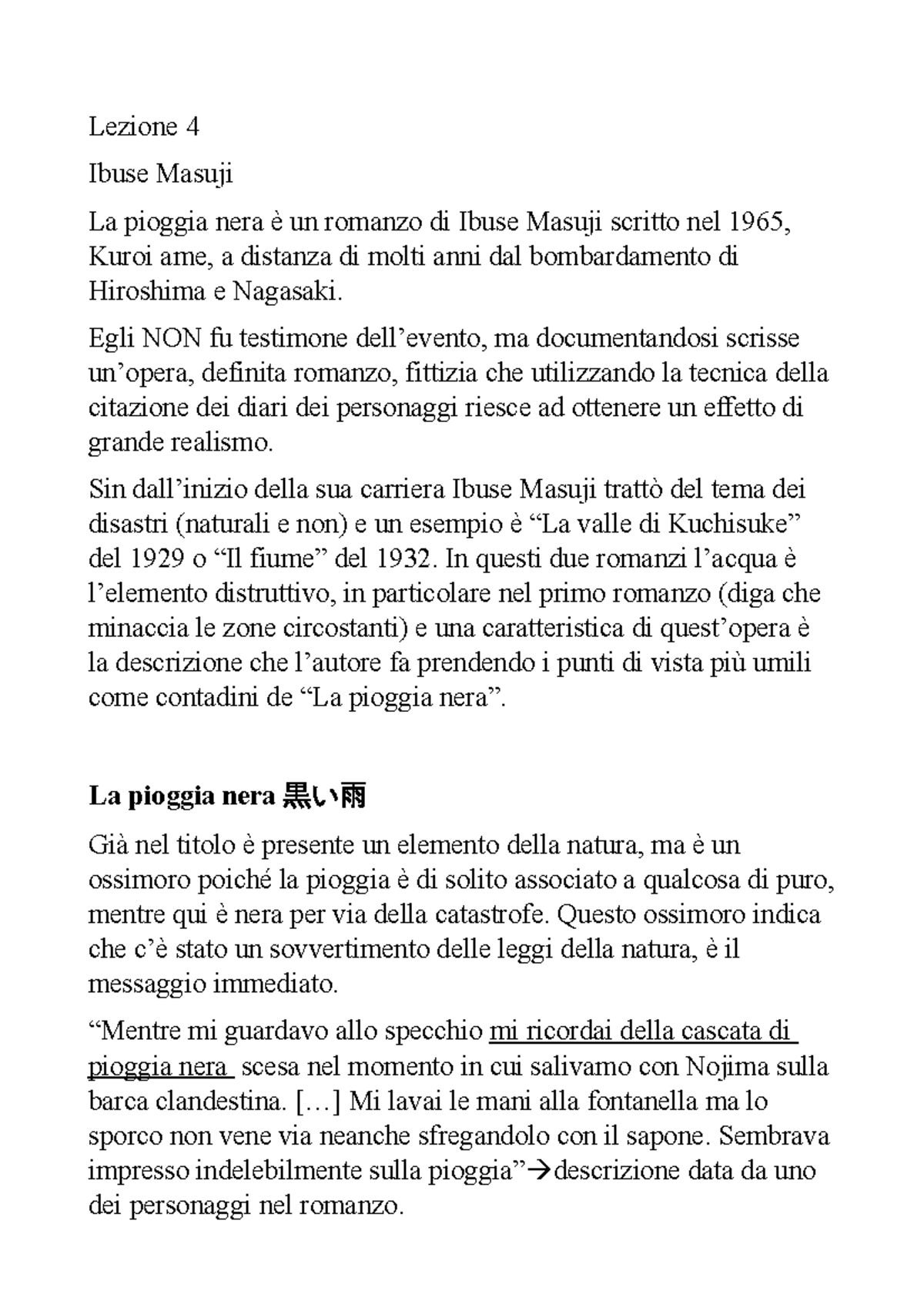 Lezione 4 argomento 3 Ibuse Masuji - Lezione 4 Ibuse Masuji La pioggia ...