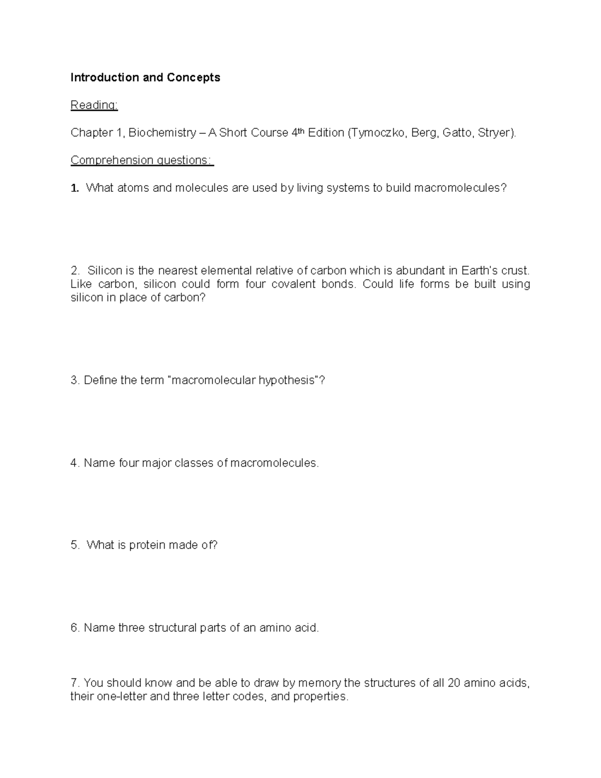 Study Guide 1 - Introduction and Concepts Reading: Chapter 1 ...