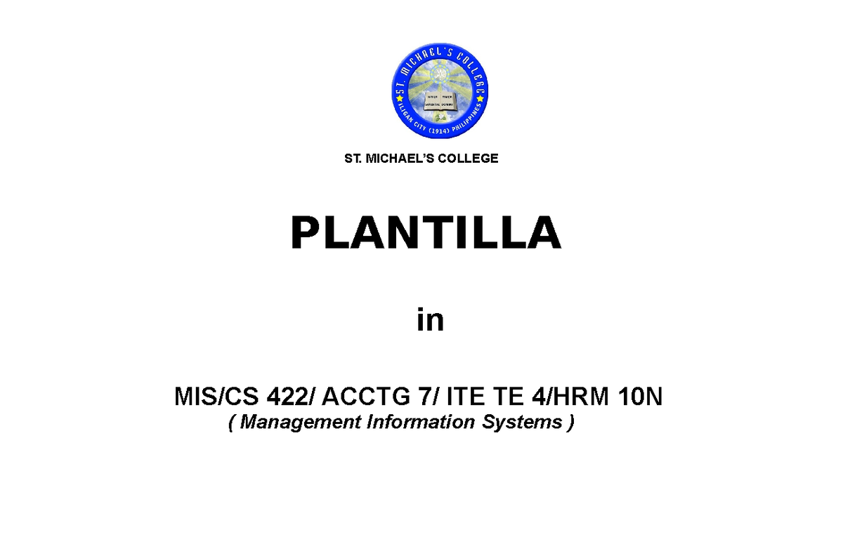 Cs422 hrm10n itete 4 acctg 7 plantilla - ST. MICHAEL’S COLLEGE ...