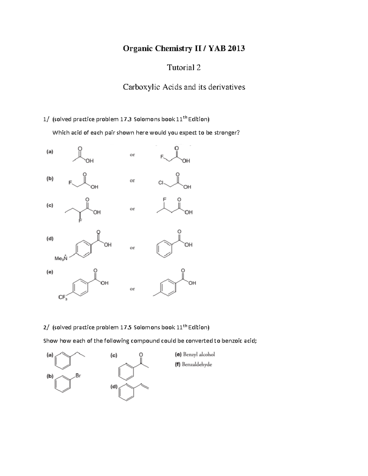 Tutorial Chapter 2 - Carboxylic Acids and their Derivatives - Organic ...
