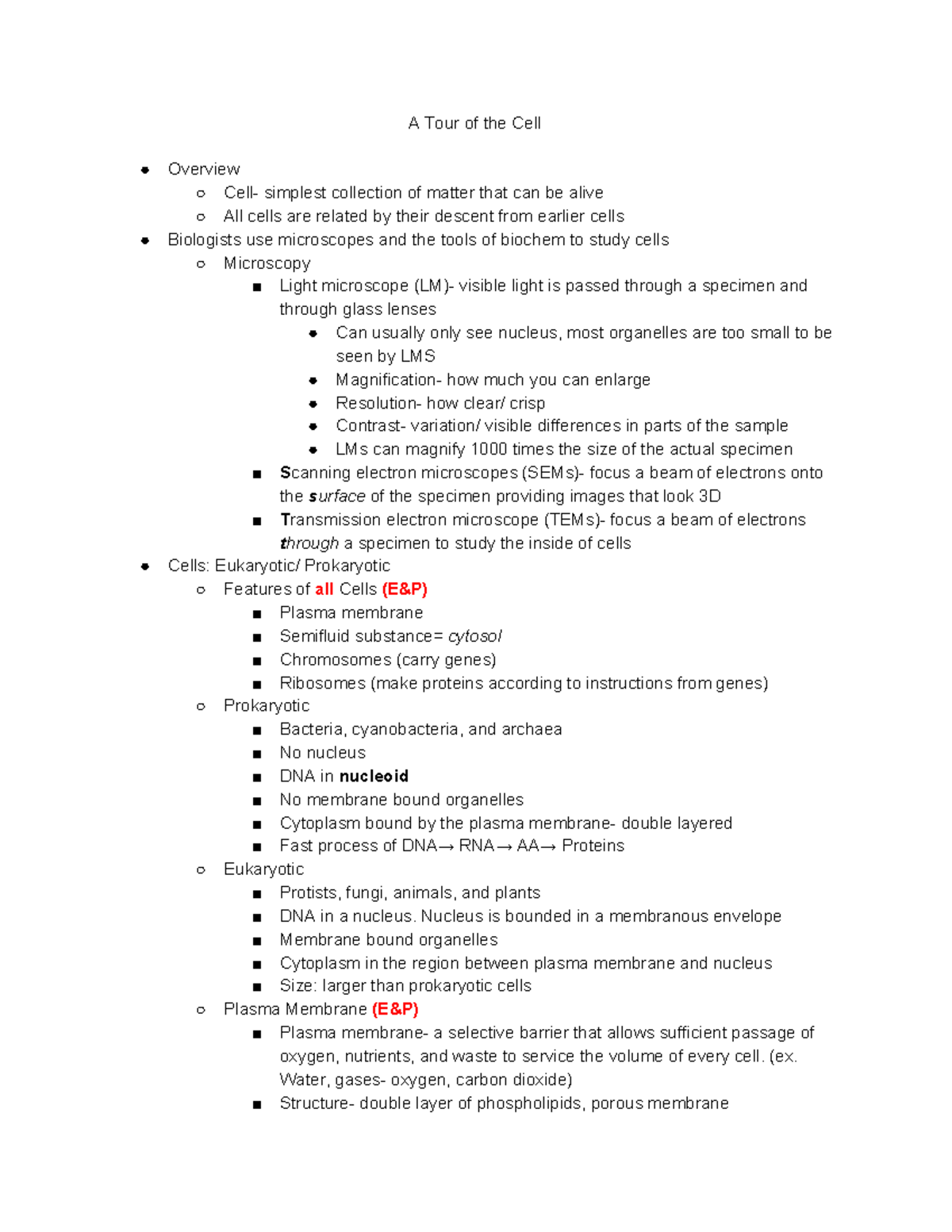 Chapter 4 A Tour of the Cell - A Tour of the Cell Overview Cell ...