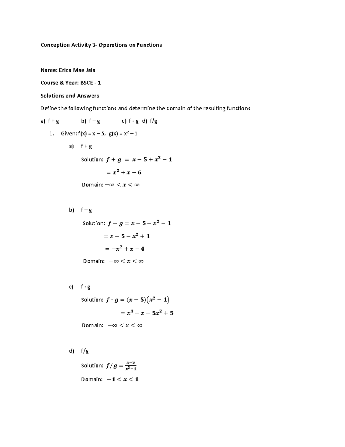 Conception Activity 3 Operation on functions - Conception Activity 3 ...