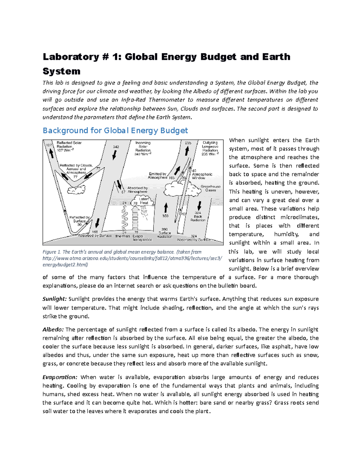 Ee107 Lab 1 Energy Budget And Earth System Niya Laboratory 1