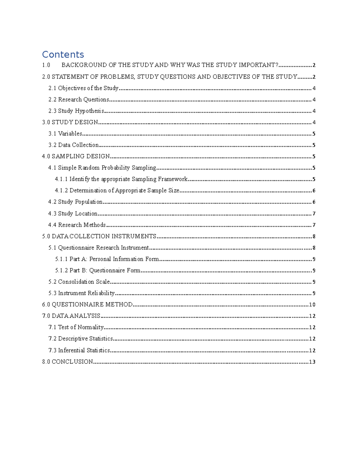 BBRC4103 Research Methodology - Contents 1 BACKGROUND OF THE STUDY AND ...