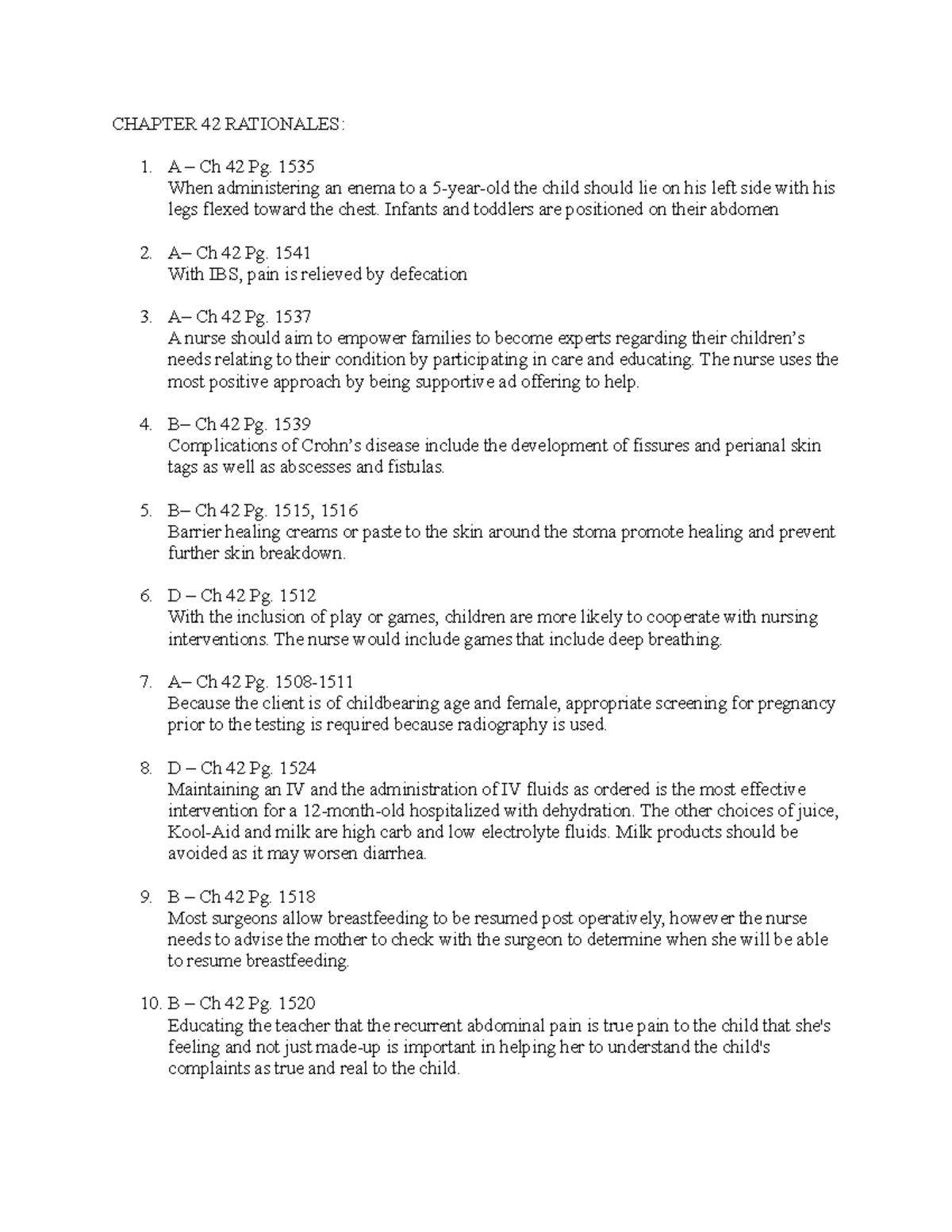CH 42 Rationales - CHAPTER 42 RATIONALES: A – Ch 42 Pg. 1535 When ...