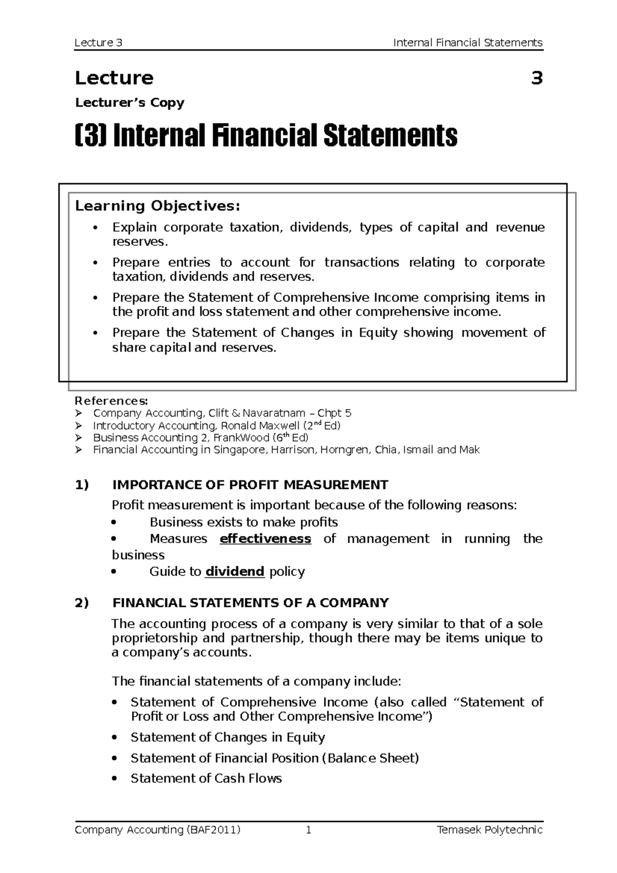 20-21 Lect 3 Internal Financial Statements (Lect) - Lecture 3 Lecturer ...