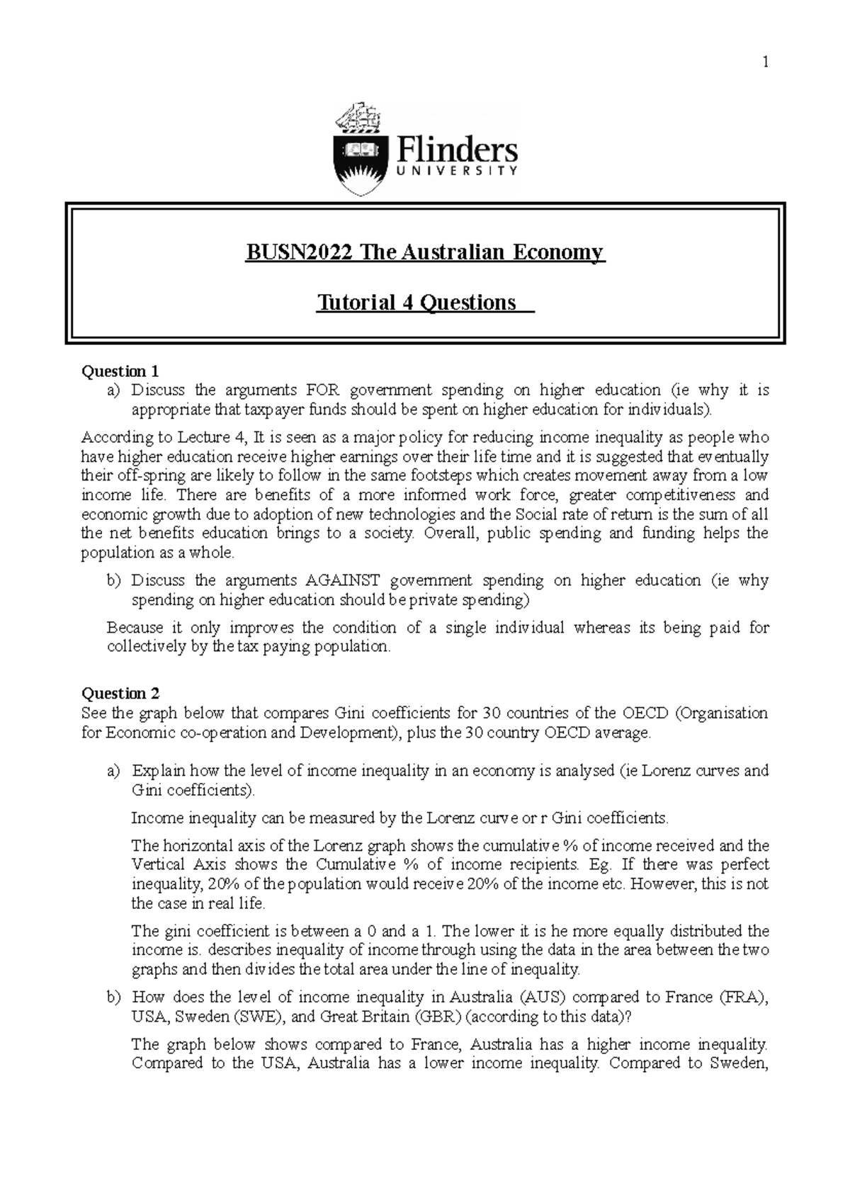 Tutorial 4 Questions - BUSN2022 The Australian Economy Tutorial 4 ...
