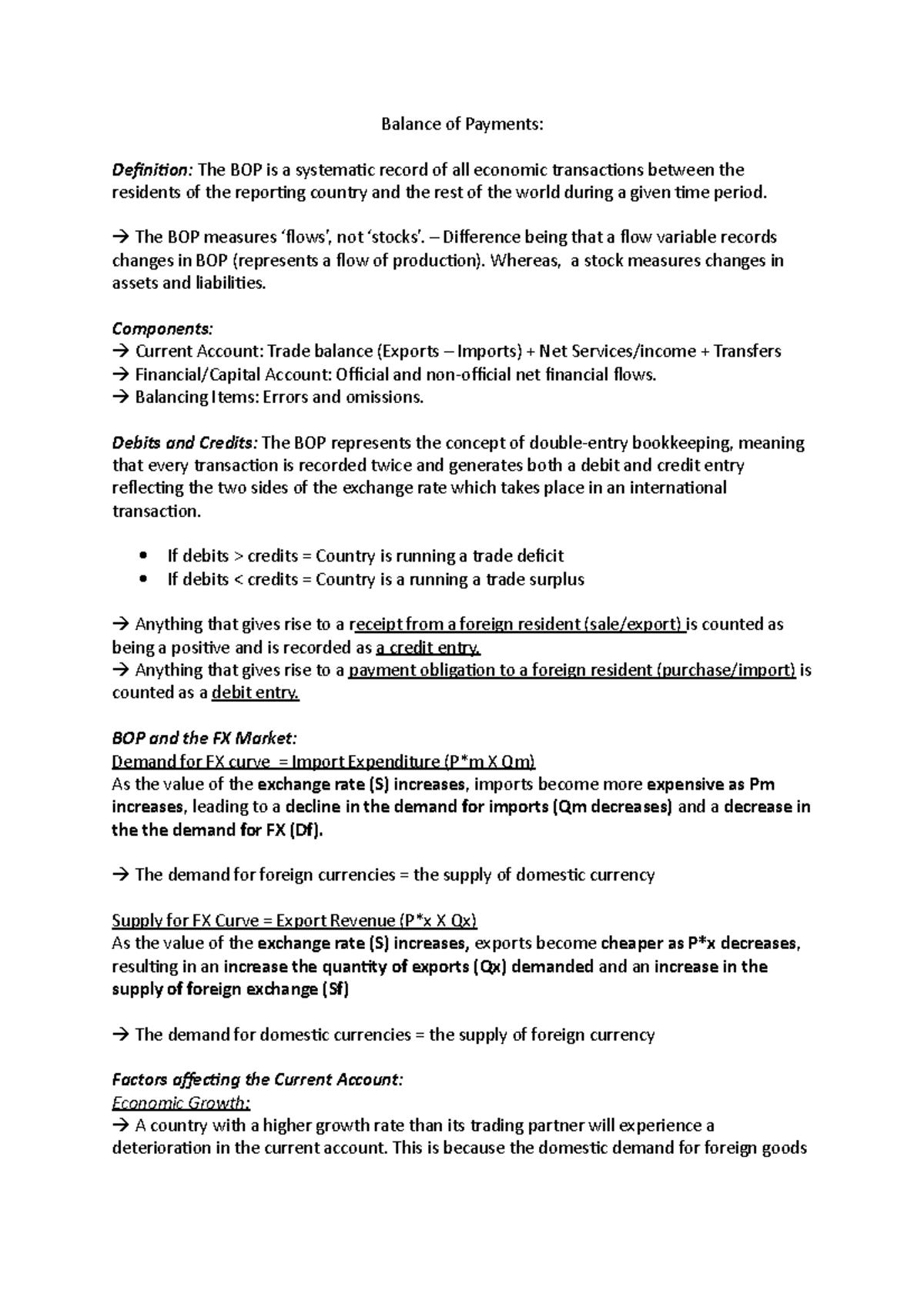 Topic 3 Summary - Balance of Payments: Definition: The BOP is a ...