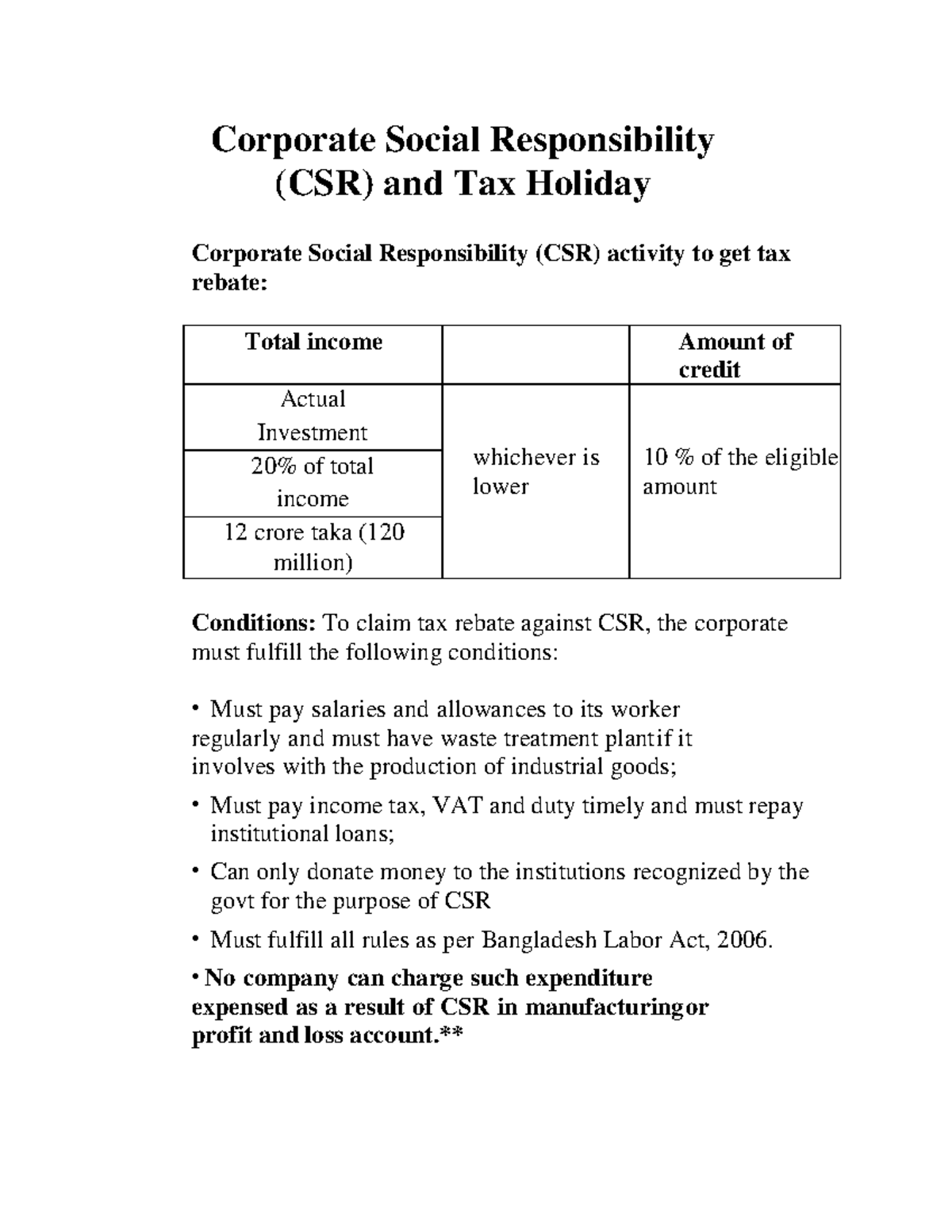 Corporate Social Responsibility (CSR) and Tax Holiday - Corporate ...