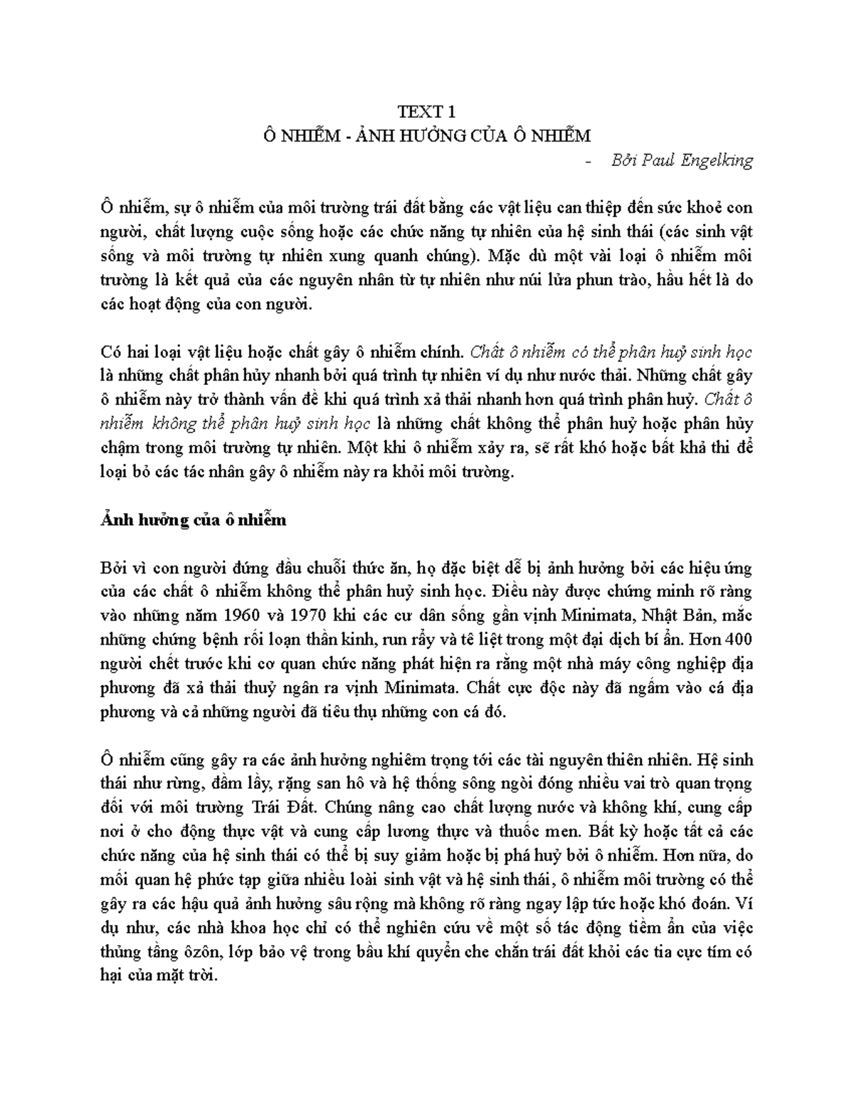 TEXT 1 - UNIT 2 - Biên dịch text 1 text 2 unit 2 chủ đề môi trường ...