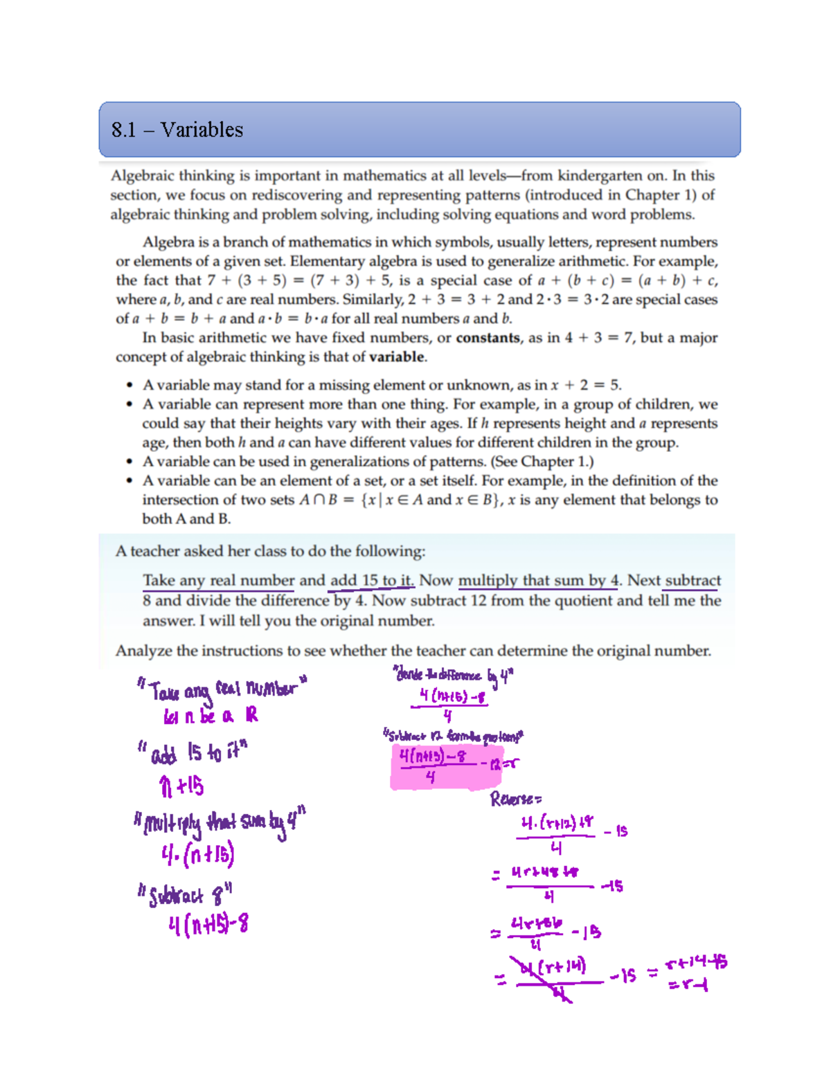 8 - Lecture notes for chapter 8.1 in mathematics for elementary ...