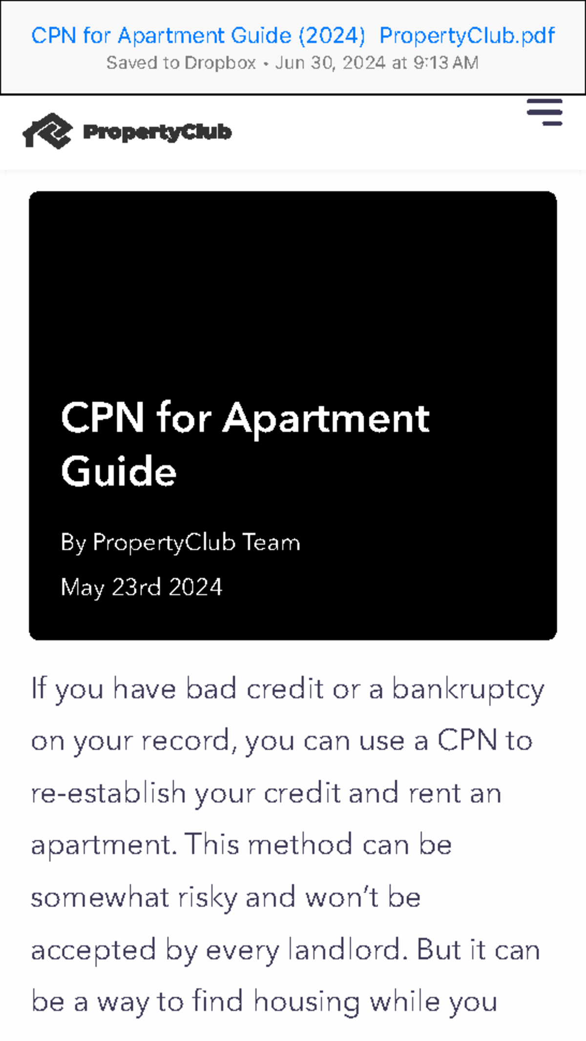 CPN for Apartment Guide (2024) Property Club - If you have bad credit ...