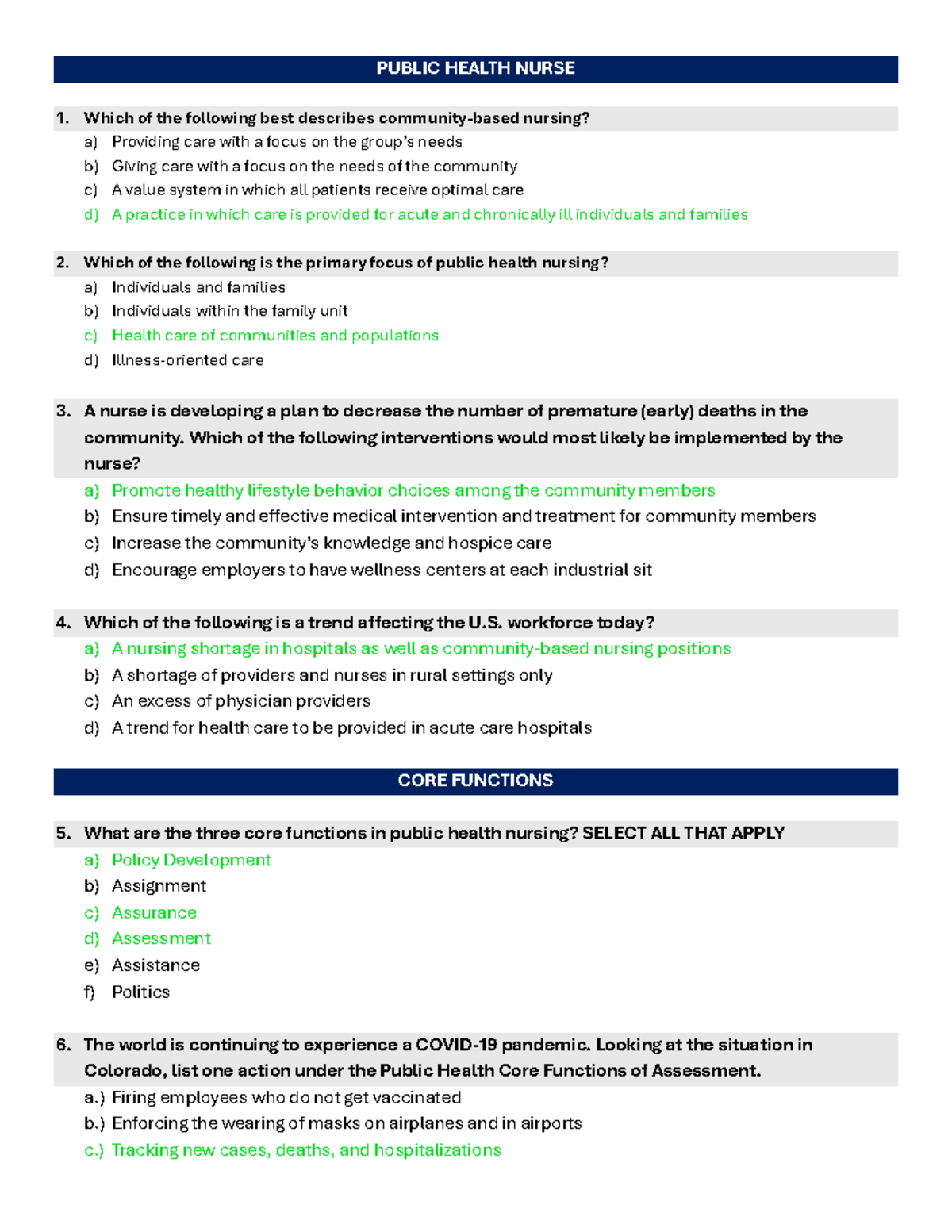 EXAM 4 -100 practice questions - PUBLIC HEALTH NURSE Which of the ...