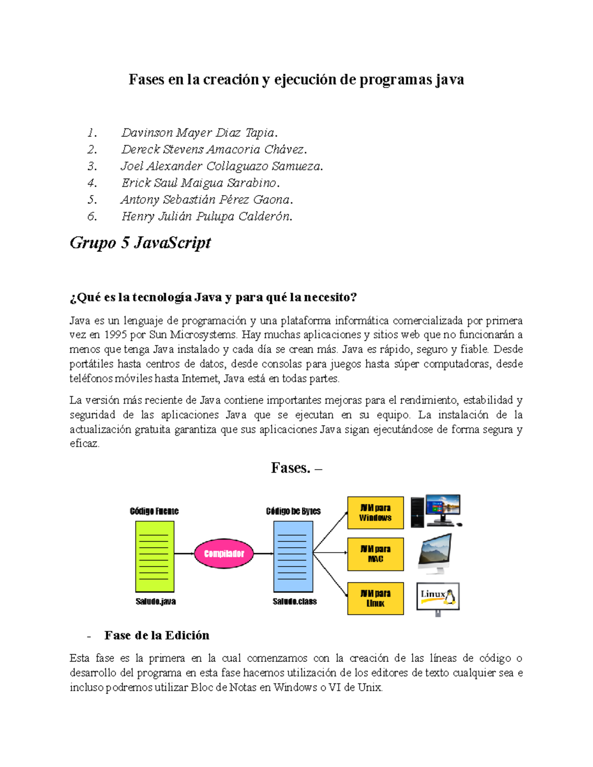 Fases en la creación y ejecución de programas java - Davinson Mayer ...