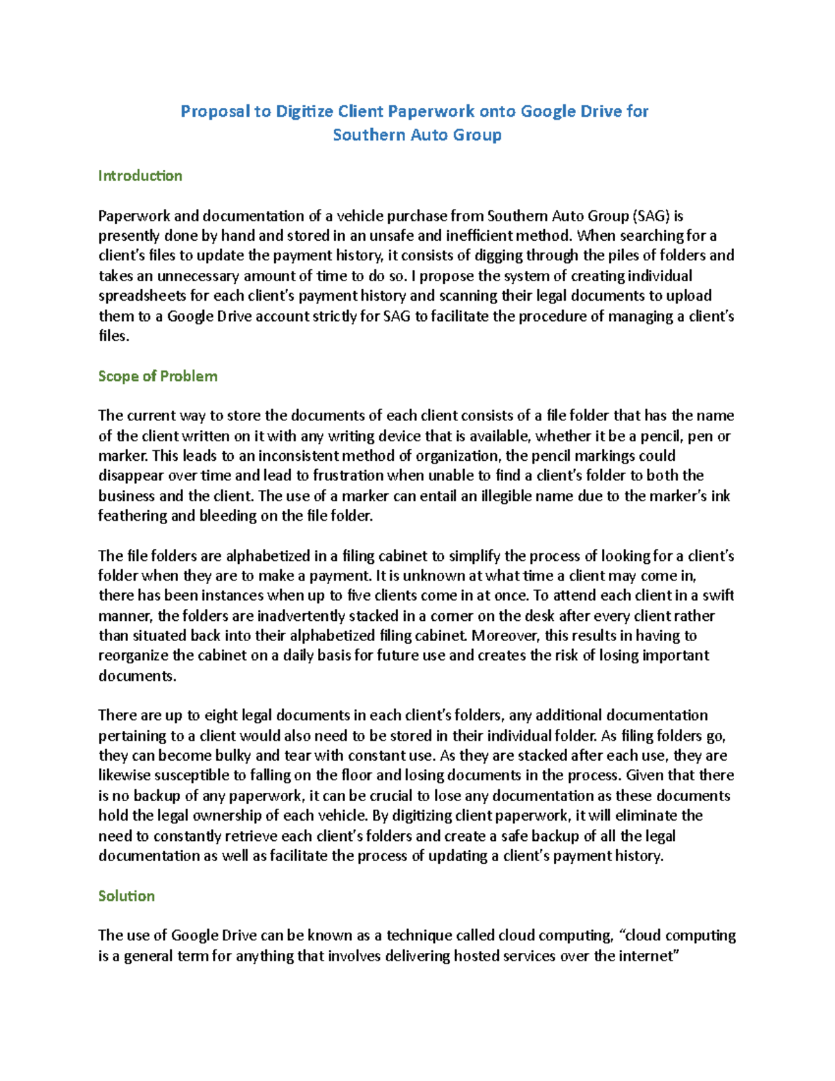 Individual Proposal - Proposal to Digitize Client Paperwork onto Google ...
