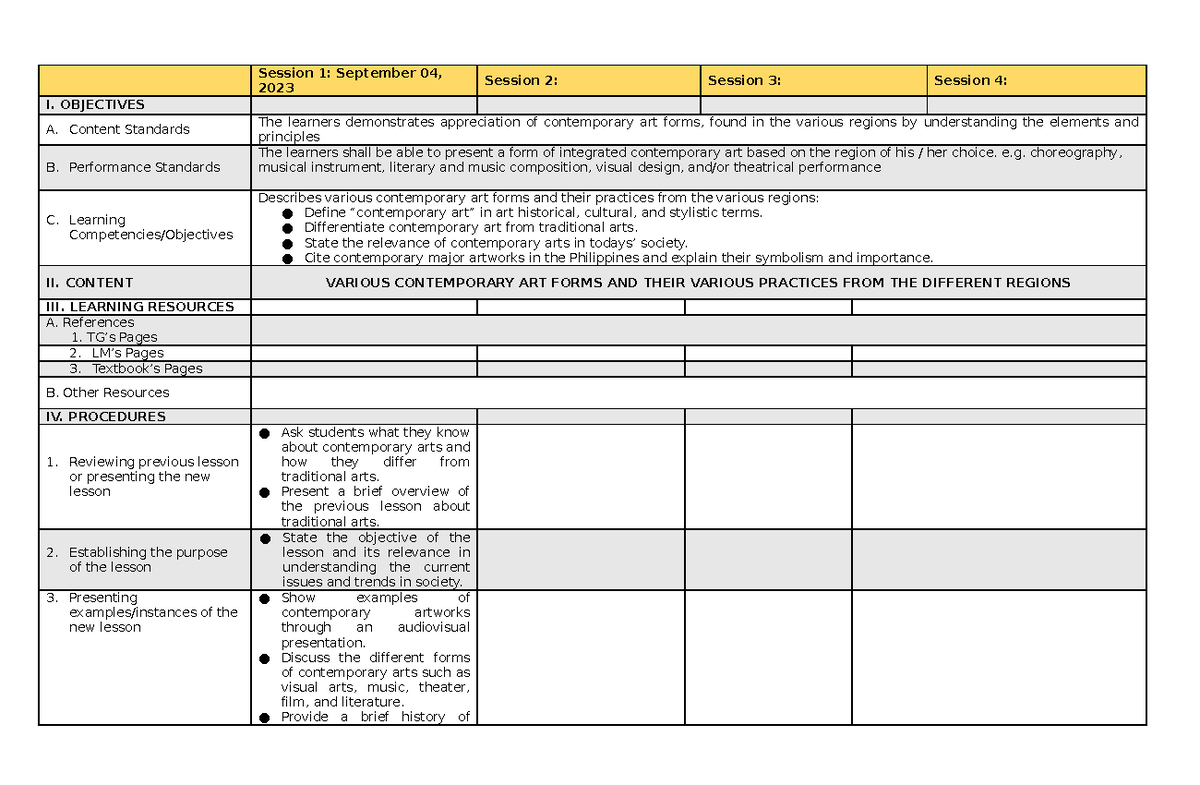 CPAR Q1 WEEK1 - cpar - Session 1: September 04, 2023 Session 2: Session ...