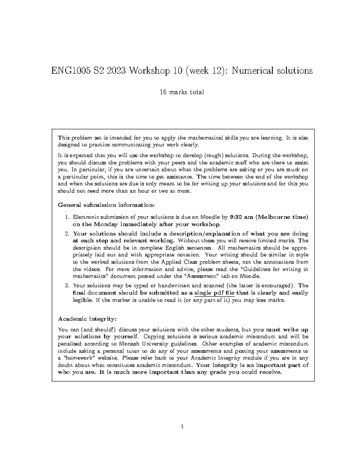 ENG1005 2023 S2 workshop 10 - ENG1005 S2 2023 Workshop 10 (week 12 ...