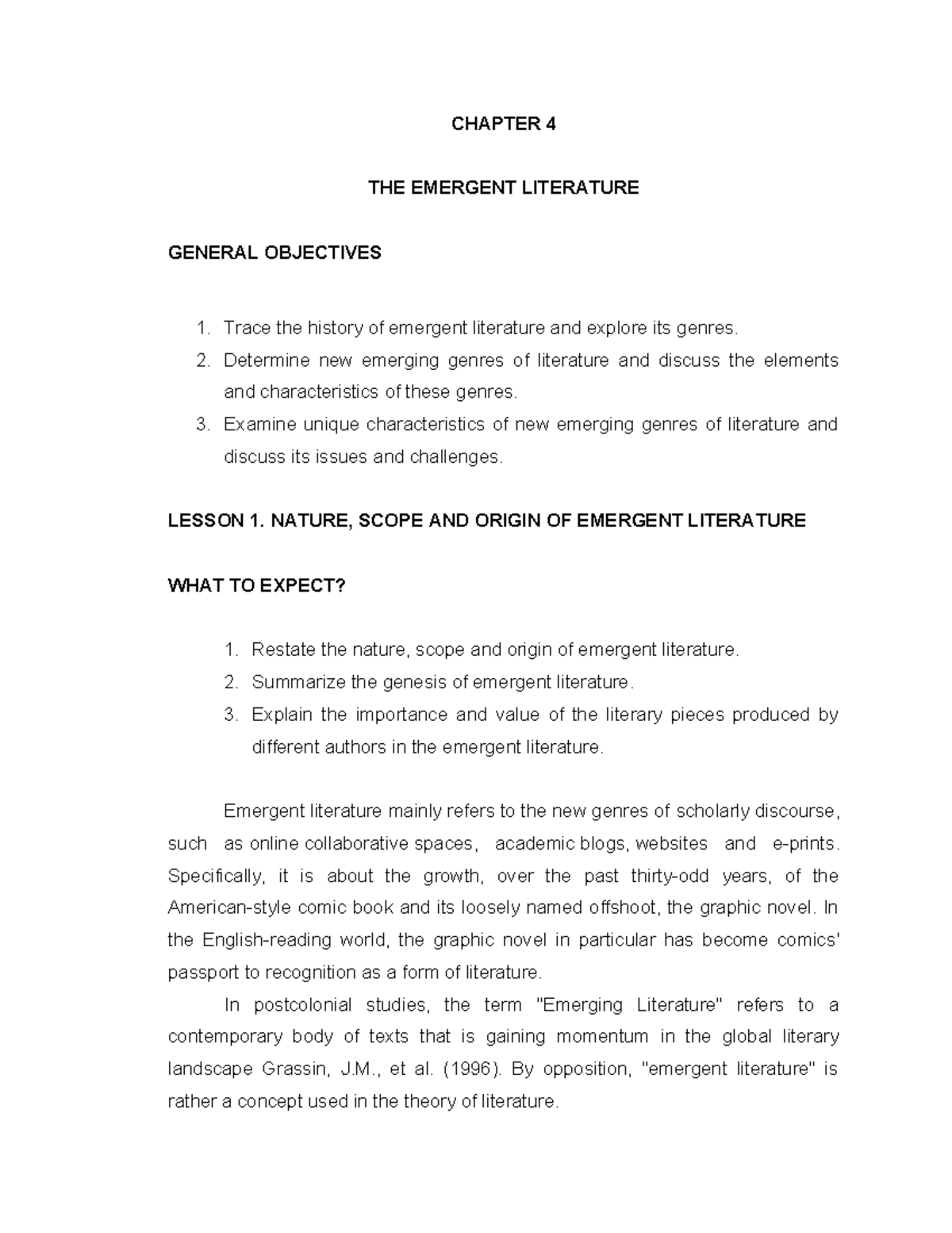 Chapter 4 (Lessons 1-3)-1 - CHAPTER 4 THE EMERGENT LITERATURE GENERAL ...